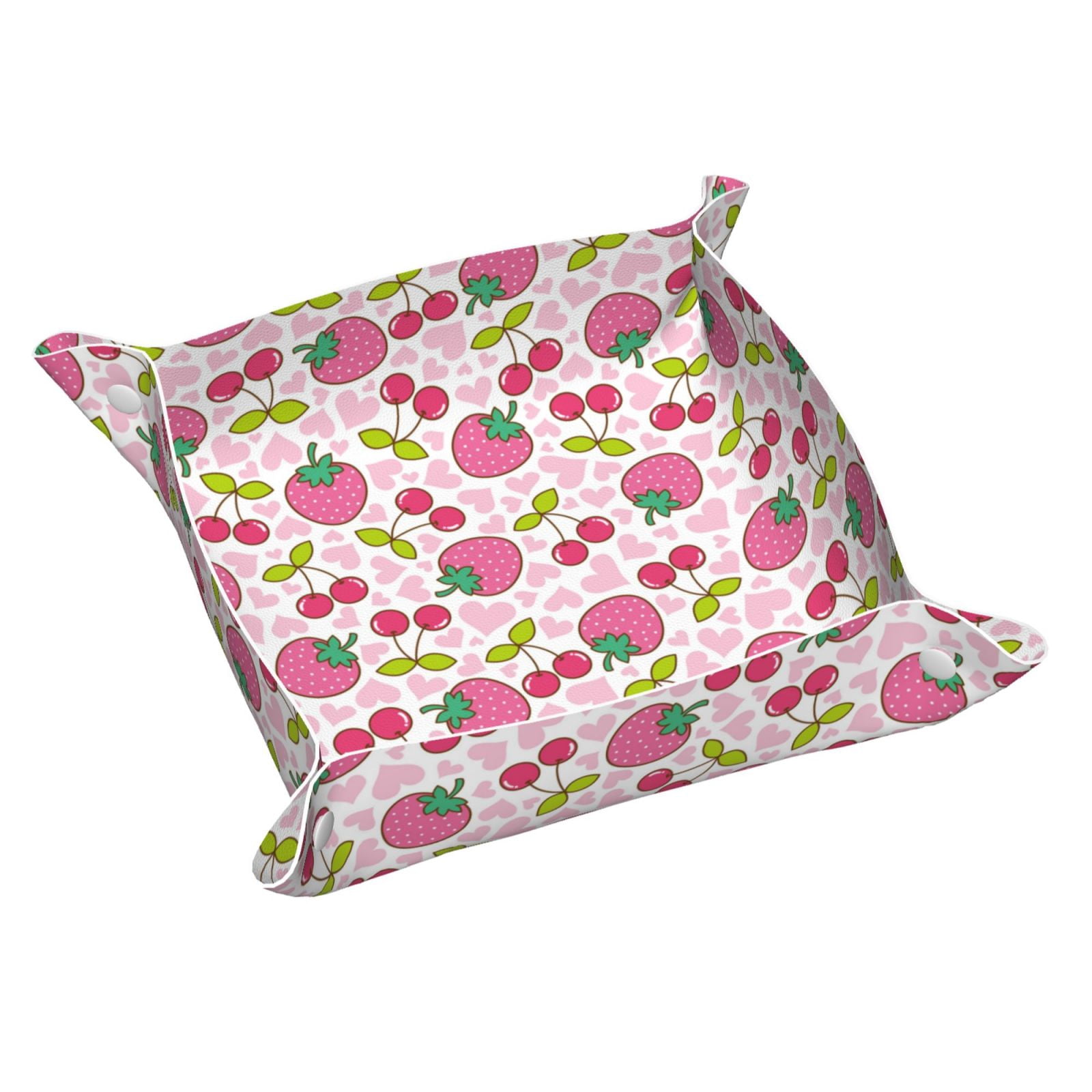 Valet Tray, Cute Berry Strawberry Love Faux Leather Desk Tray Vanity ...