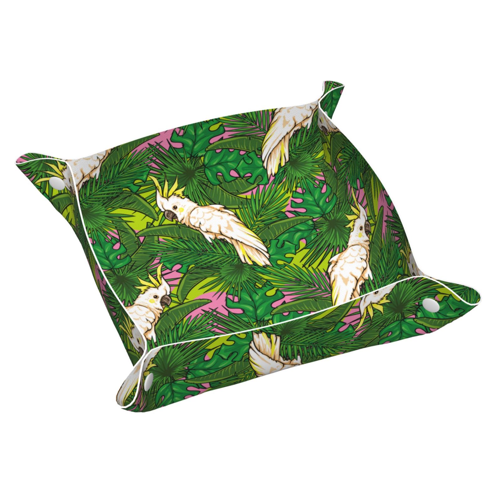 Valet Tray, Cute Cartoon Cockatoo Parrot White Faux Leather Desk Tray ...