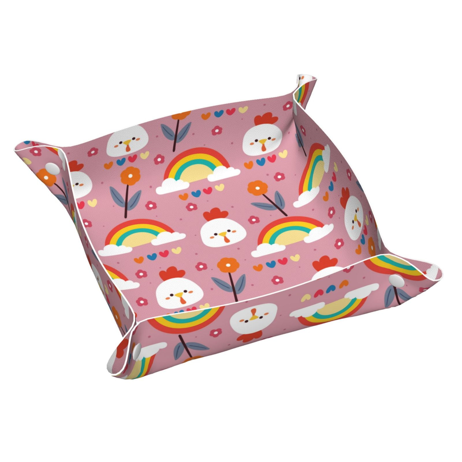 Valet Tray, Cute Chicken Rainbow Flower Love Faux Leather Desk Tray ...