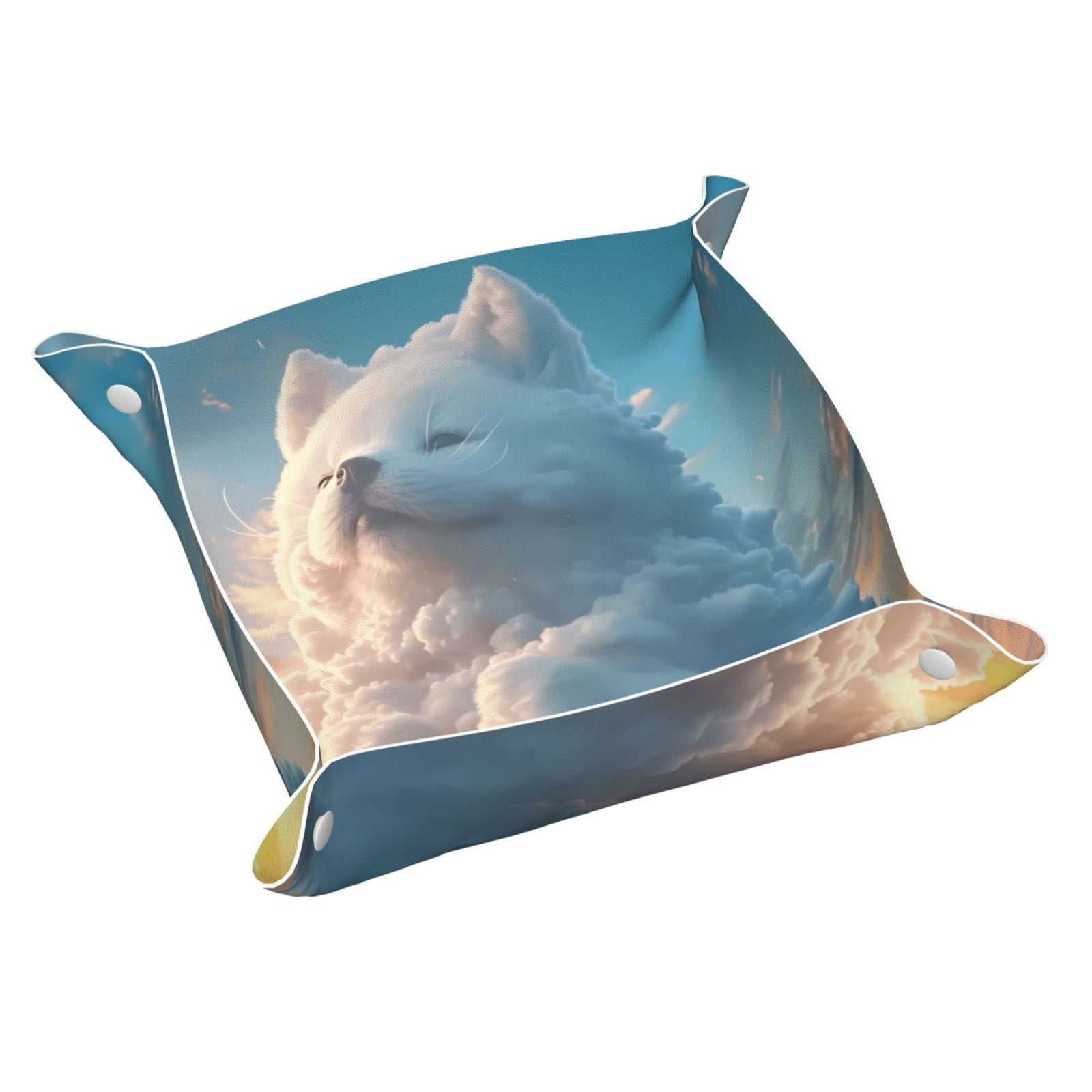 Valet Tray, Cute Cloud Cat Faux Leather Desk Tray Vanity Tray Night ...