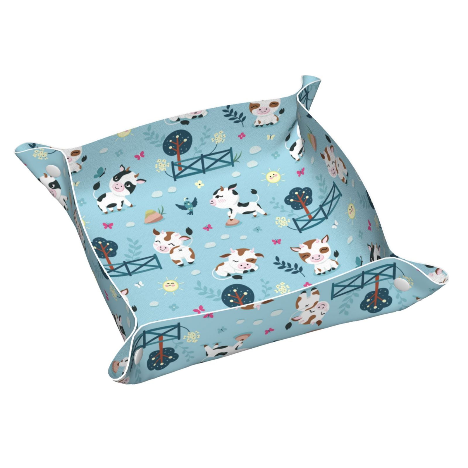 Valet Tray, Cute Cow Butterfly Tree Faux Leather Desk Tray Vanity Tray ...