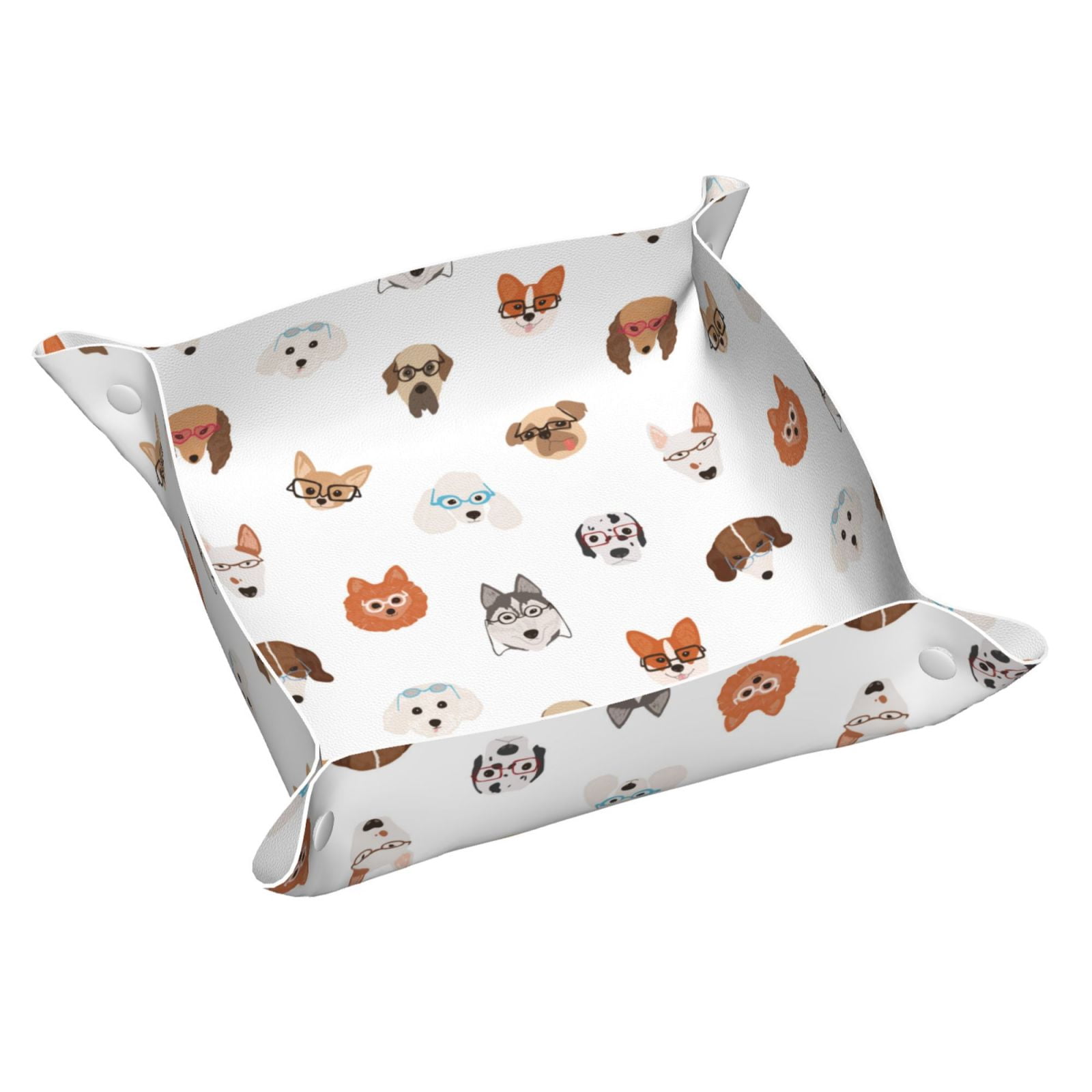 Valet Tray, Cute Dog Puppy Glasses Faux Leather Desk Tray Vanity Tray ...