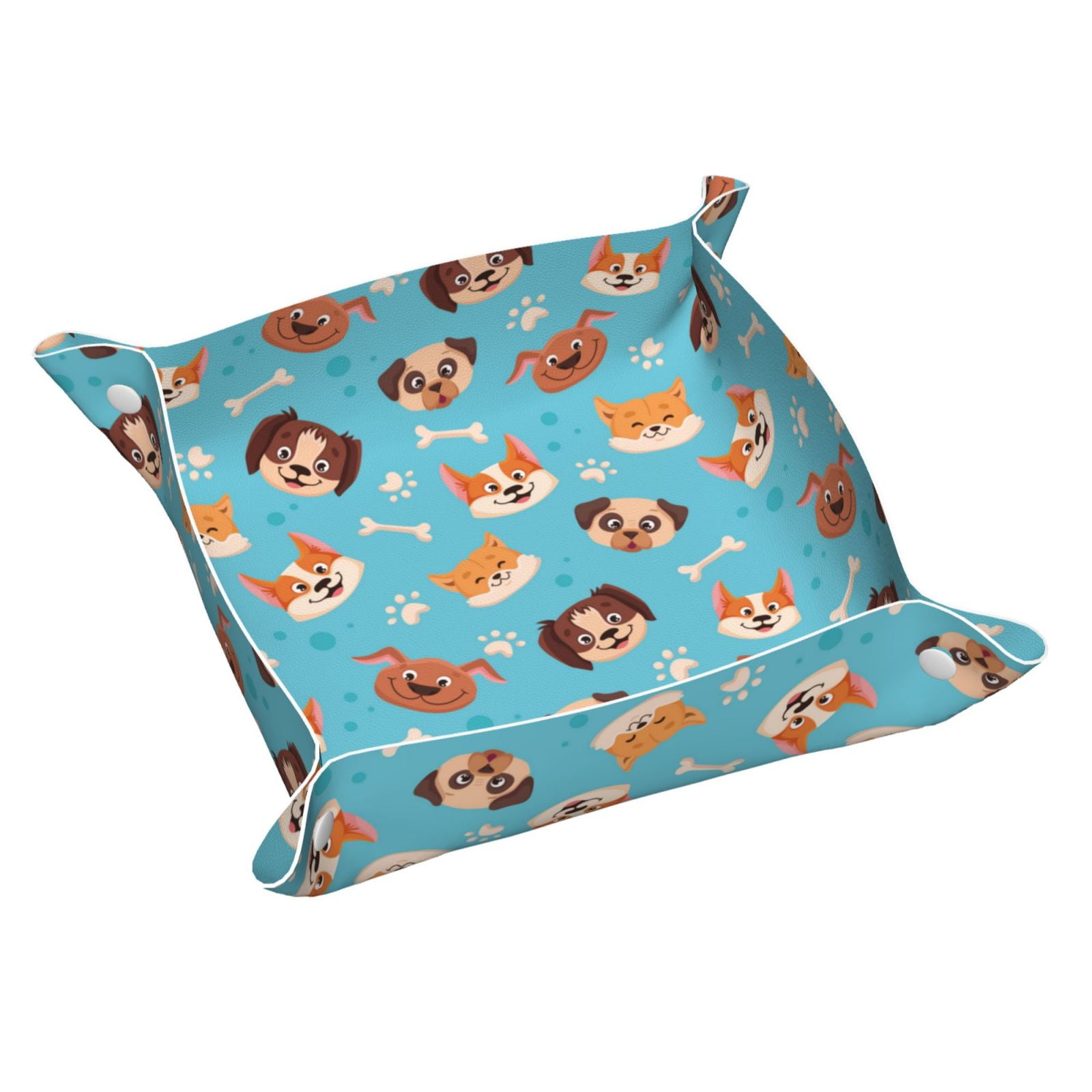 Valet Tray, Cute Dog cartoon blue Faux Leather Desk Tray Vanity Tray ...