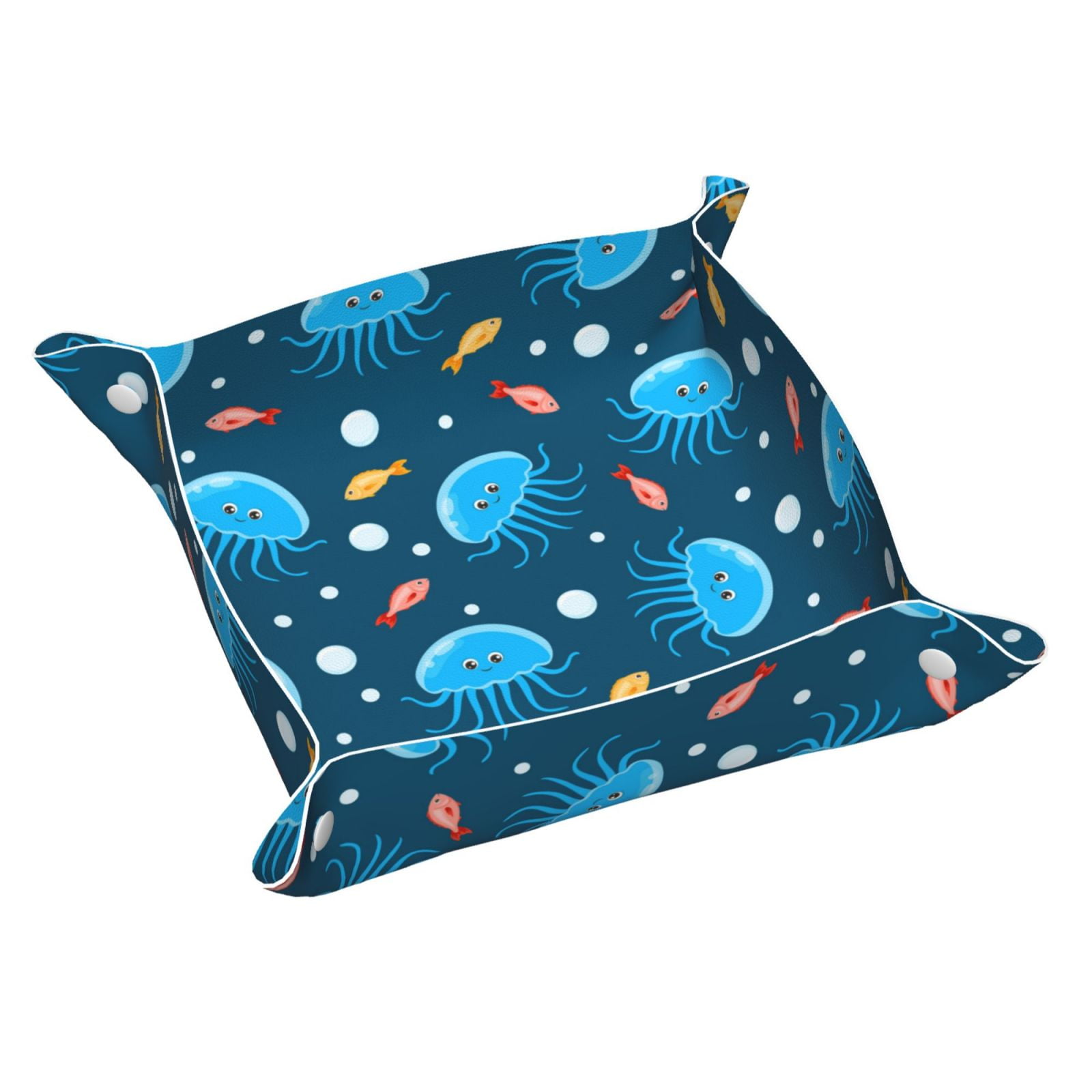 Valet Tray, Cute Fish Blue Jellyfish Faux Leather Desk Tray Vanity Tray ...