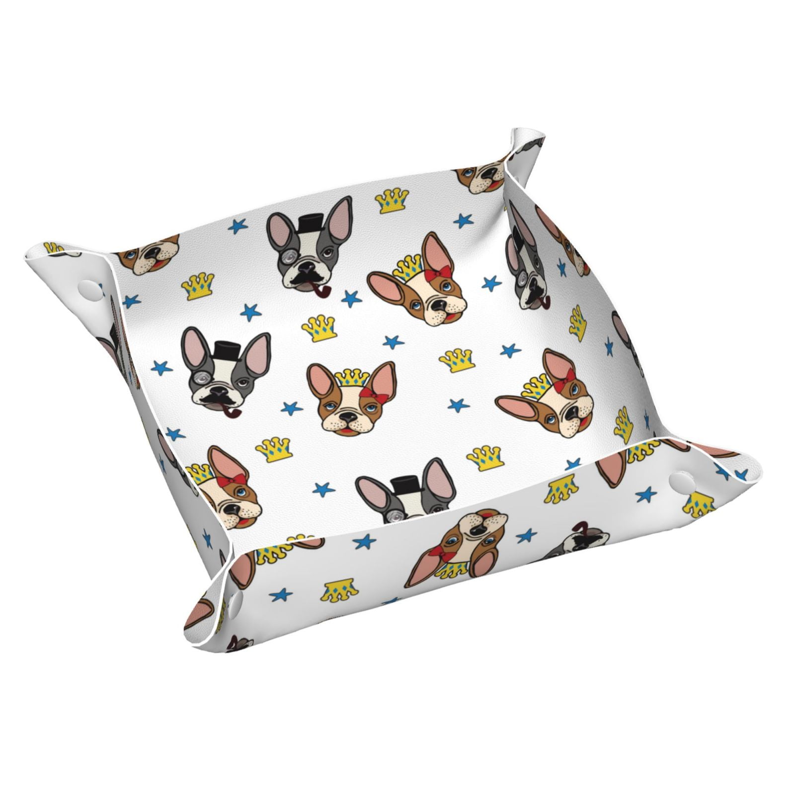 Valet Tray, Cute French Bulldog Crown Faux Leather Desk Tray Vanity ...
