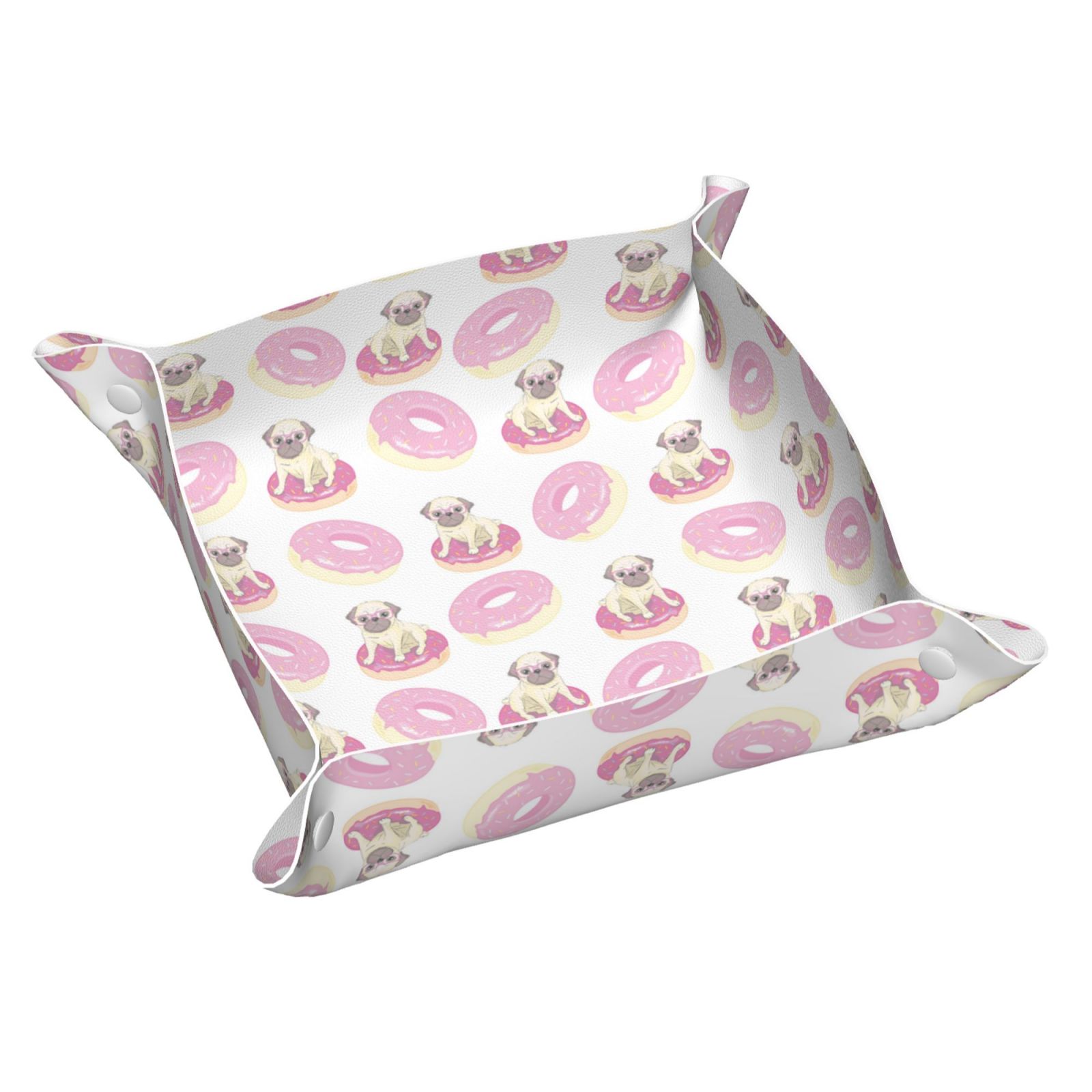 Valet Tray, Cute French Bulldog Donut Faux Leather Desk Tray Vanity ...