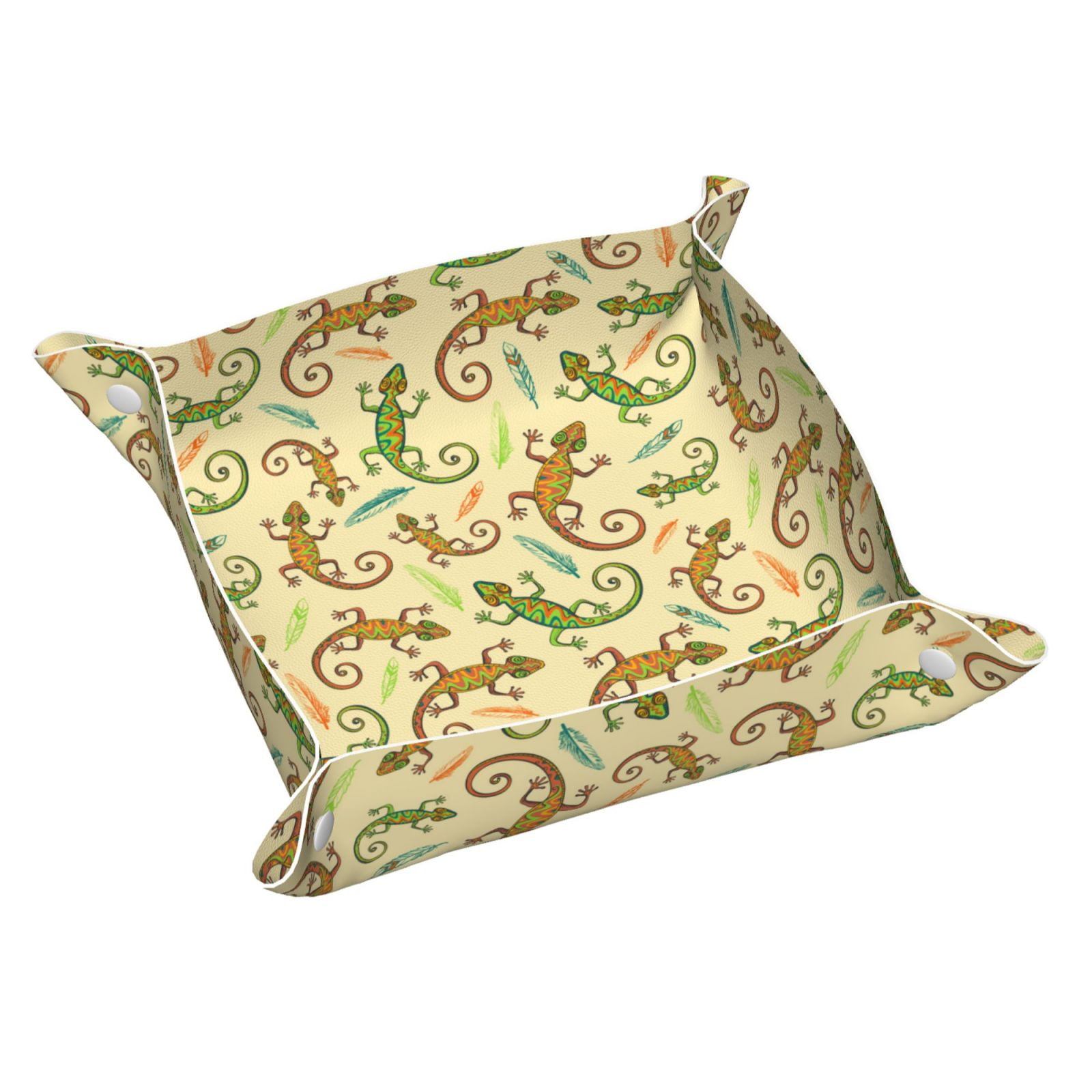 Valet Tray, Cute Gecko Lizard Feathers Faux Leather Desk Tray Vanity ...