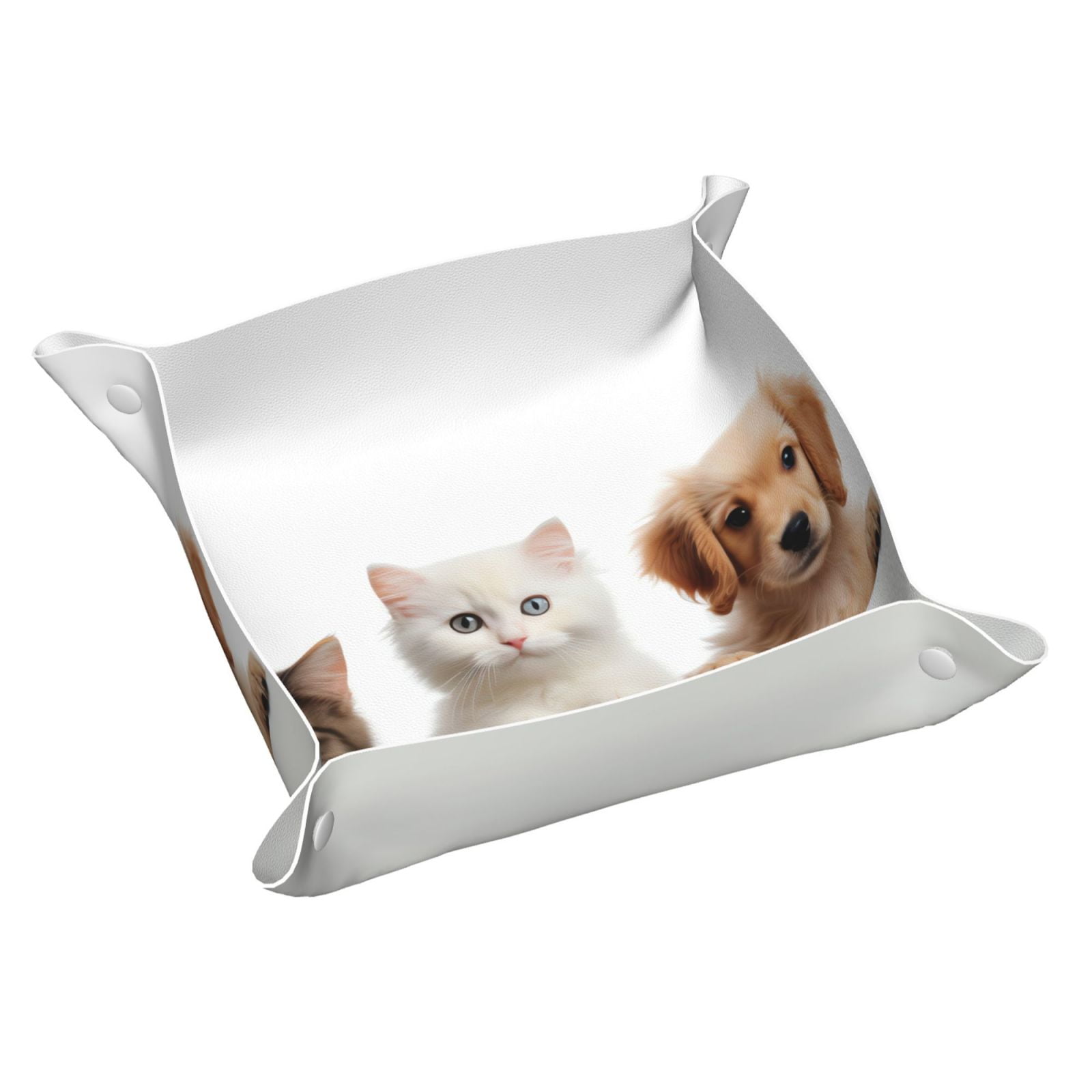 Valet Tray, Cute Kittens And Puppy Faux Leather Desk Tray Vanity Tray ...