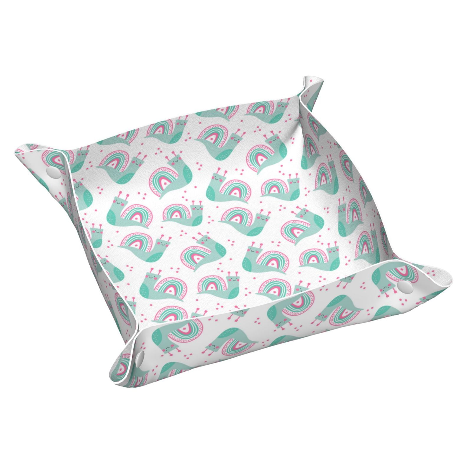 Valet Tray, Cute Light Pink Green Snails Faux Leather Desk Tray Vanity ...