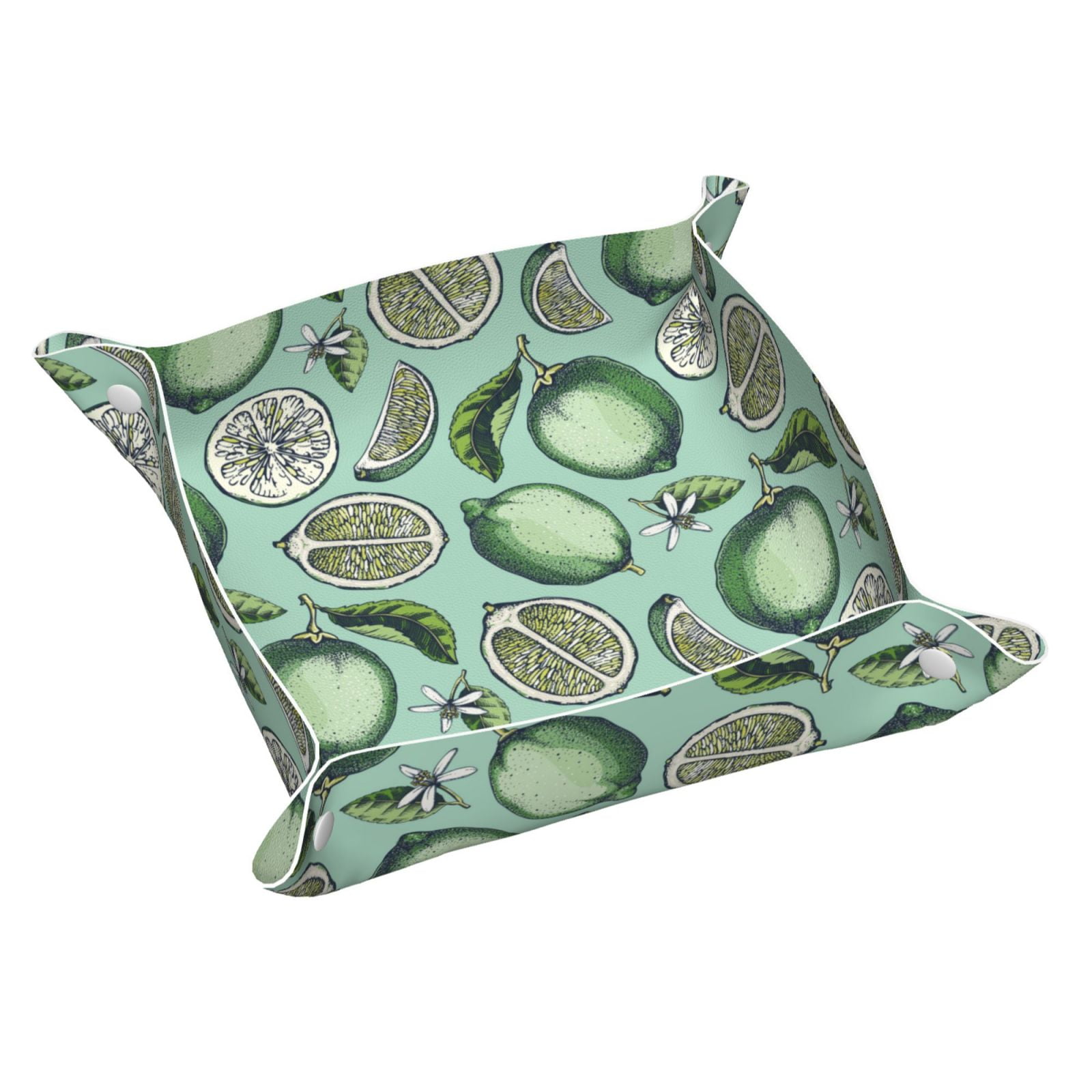 Valet Tray, Cute Limes Leaves Flower Faux Leather Desk Tray Vanity Tray Night Stand Organizer ...