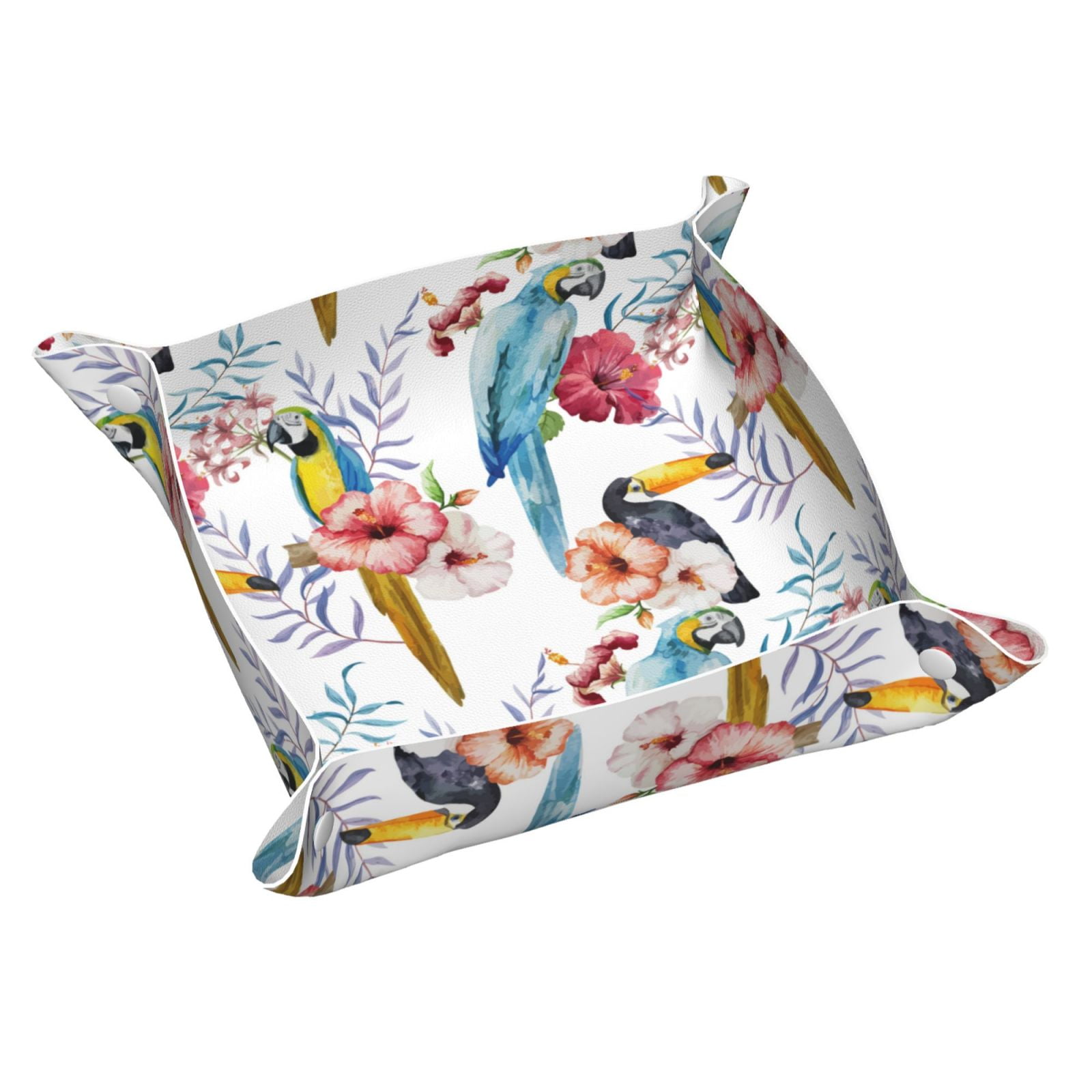 Valet Tray, Cute Parrot Toucan Flower Faux Leather Desk Tray Vanity ...