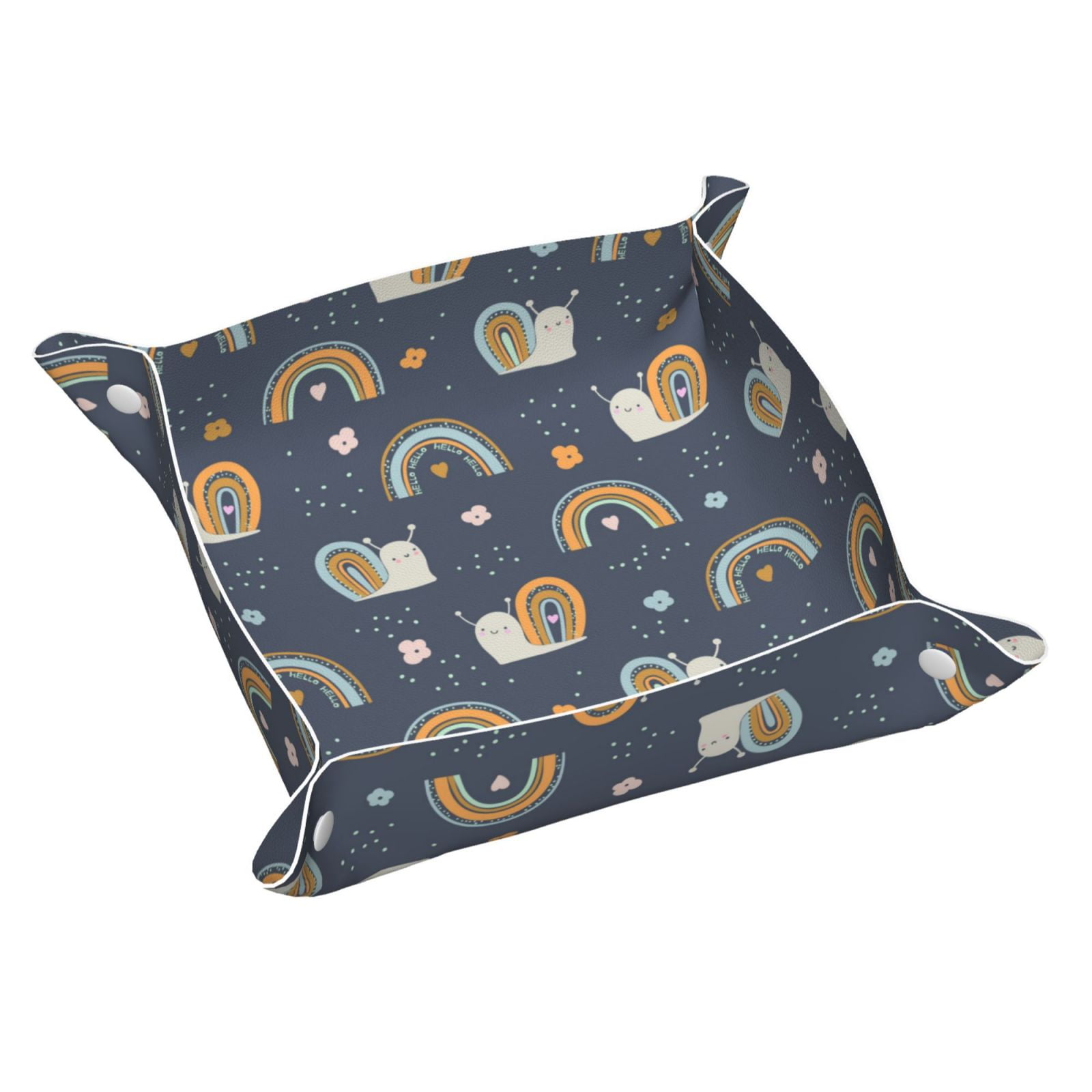 Valet Tray, Cute Rainbow Flowers Snail Faux Leather Desk Tray Vanity ...