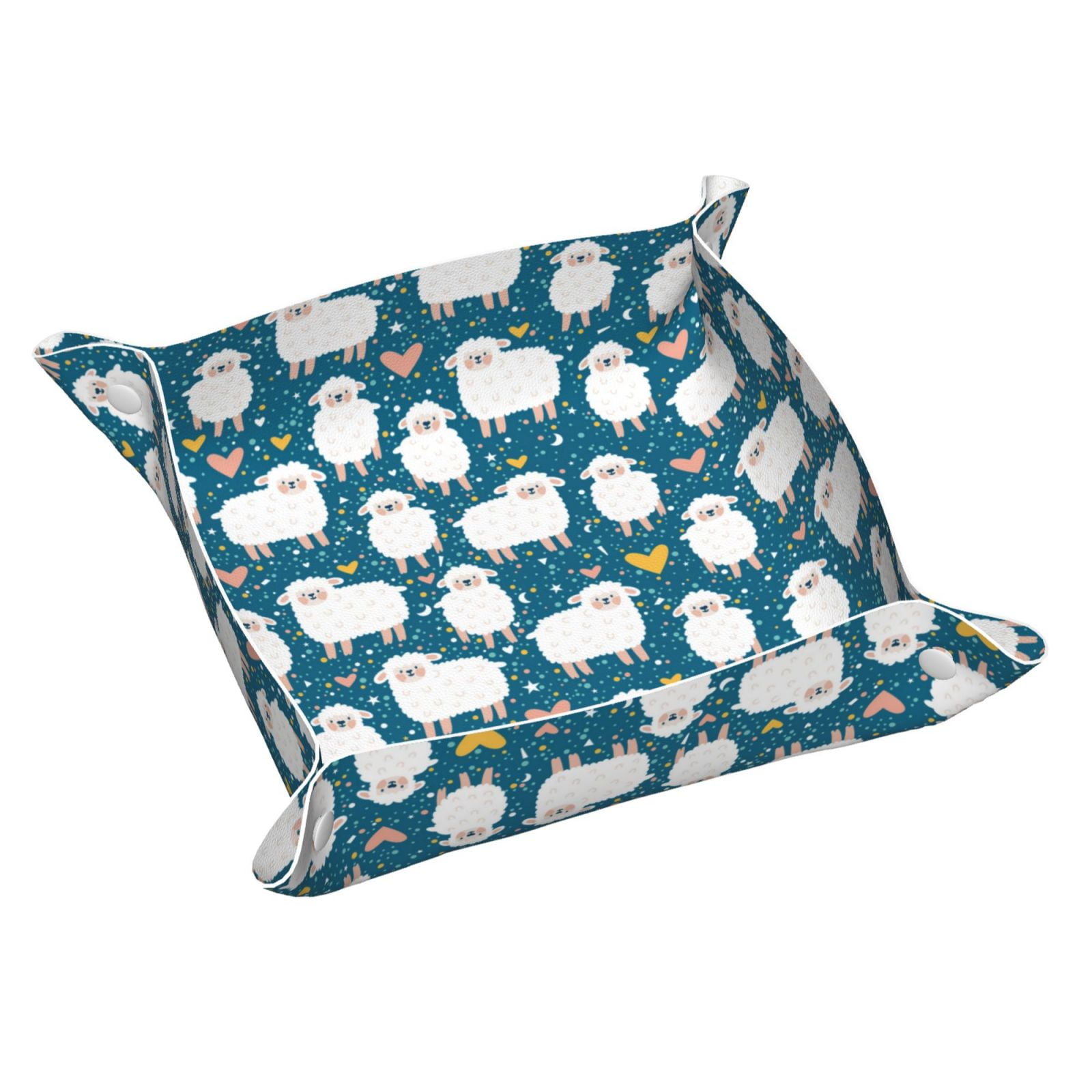 Valet Tray, Cute Sheep And Hearts Faux Leather Desk Tray Vanity Tray ...