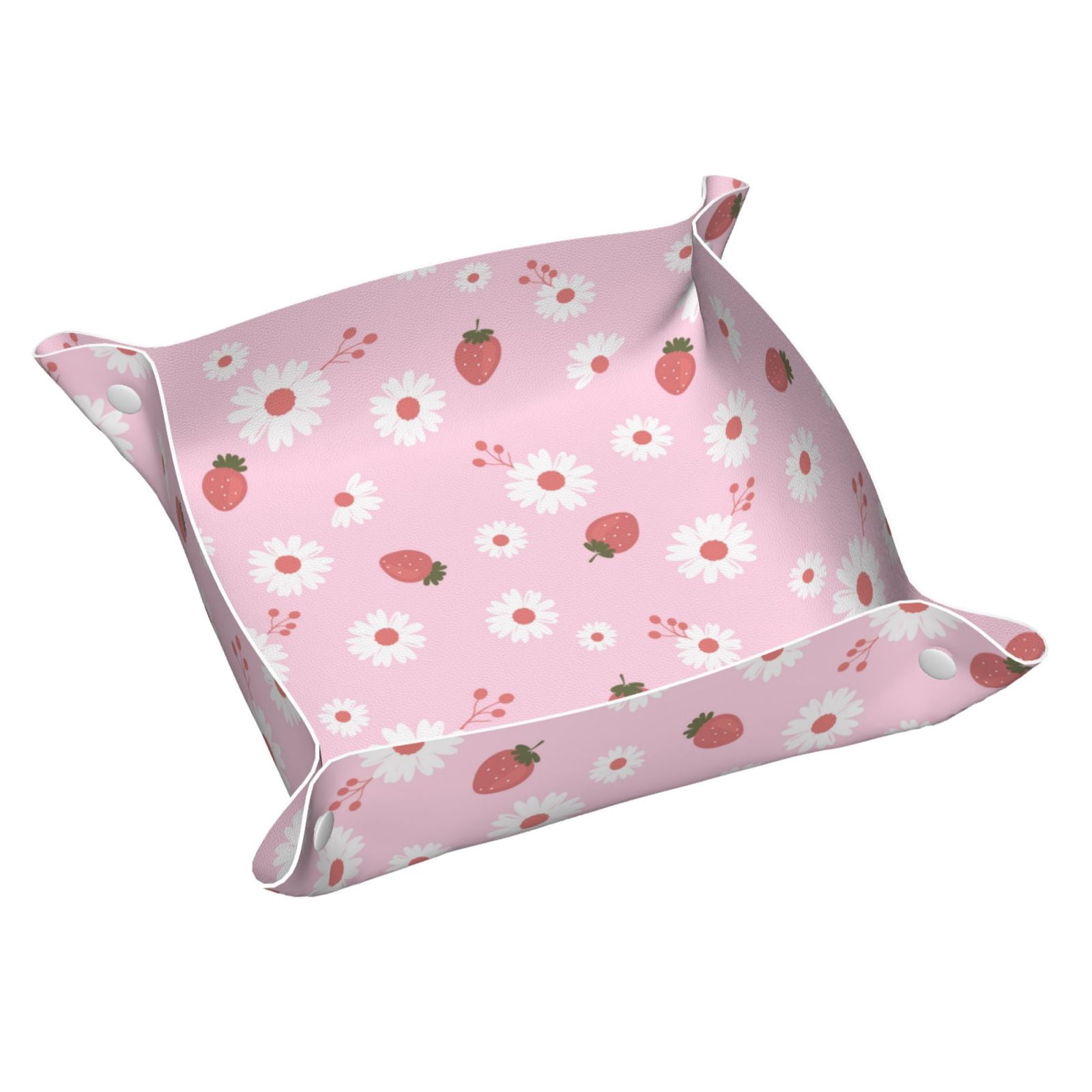 Valet Tray, Cute Strawberry Daisy Faux Leather Desk Tray Vanity Tray ...