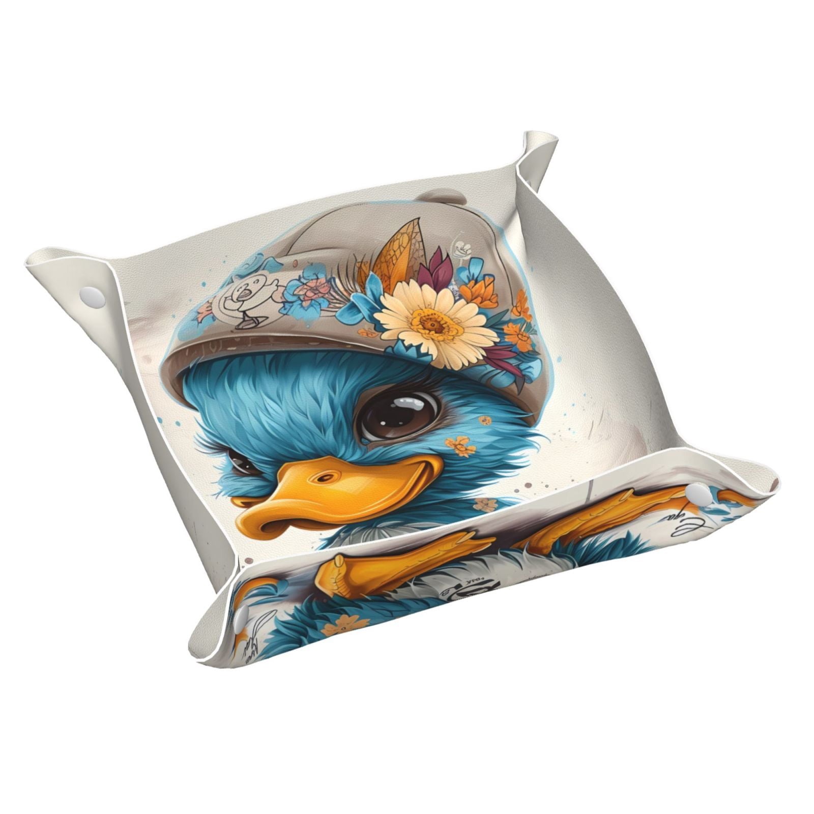 Valet Tray, Cute Sunflower Blue Duck Faux Leather Desk Tray Vanity Tray ...