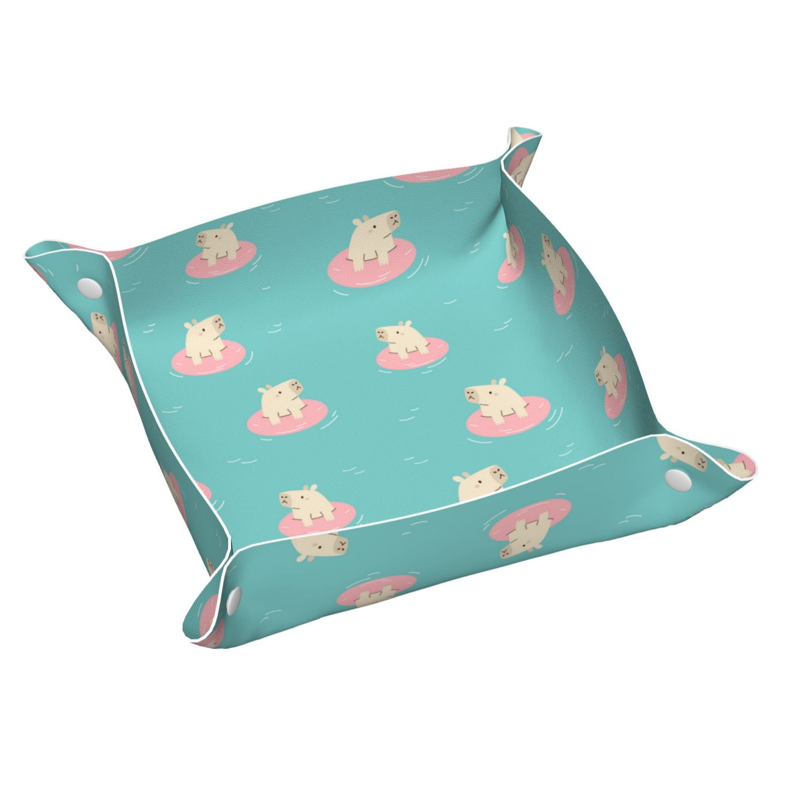 Valet Tray, Cute Swim Capybaras Faux Leather Desk Tray Vanity Tray ...