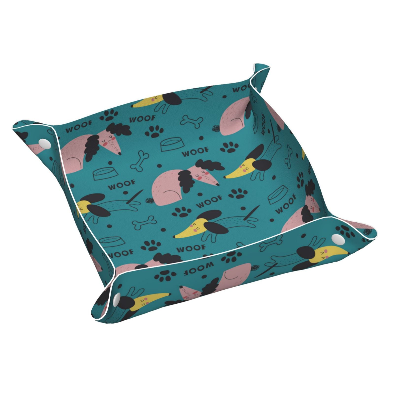 Valet Tray, Dachshund Dog Puppy Footprint Blue Faux Leather Desk Tray ...