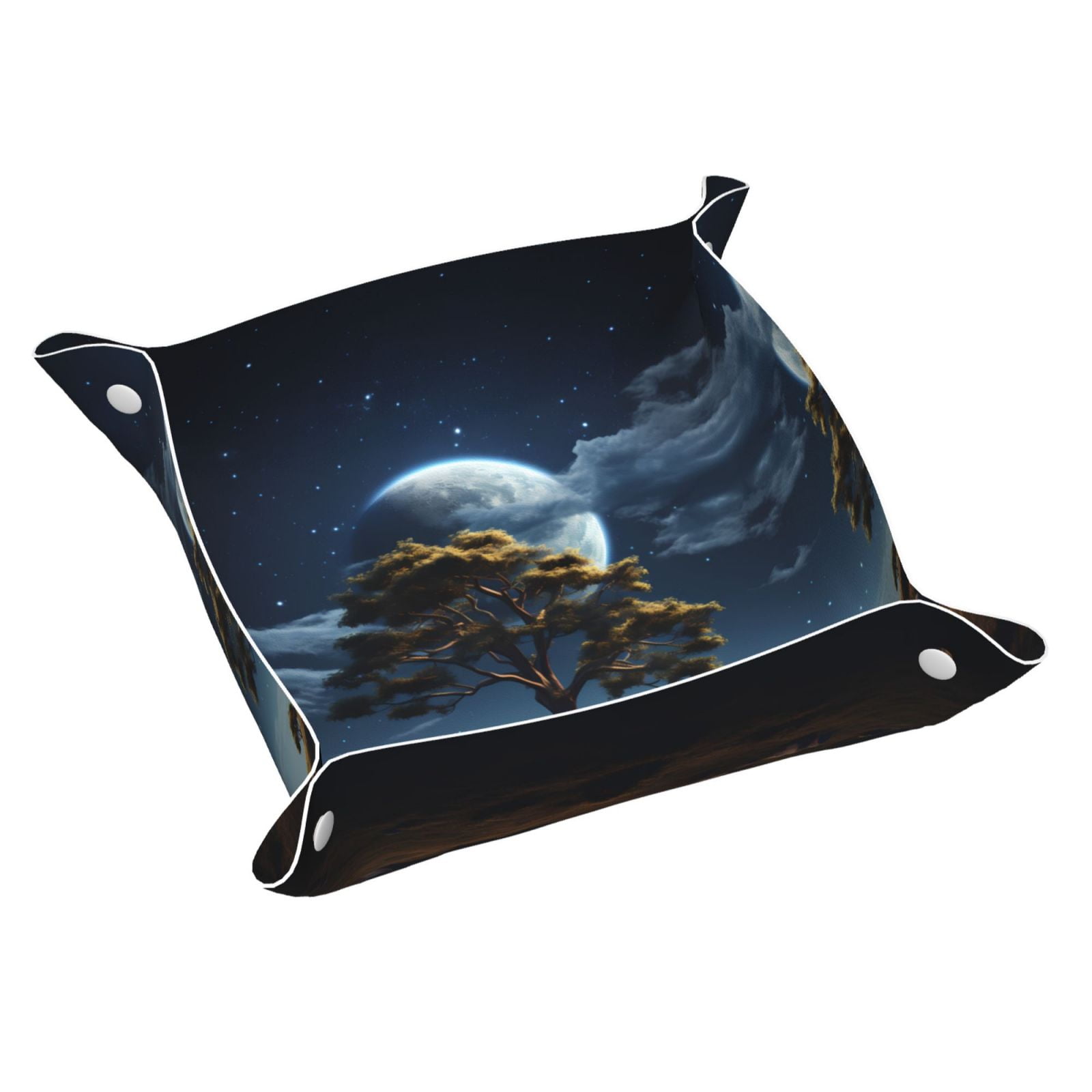 Valet Tray, Deep Blue Starry Sky Moon Tree Faux Leather Desk Tray ...