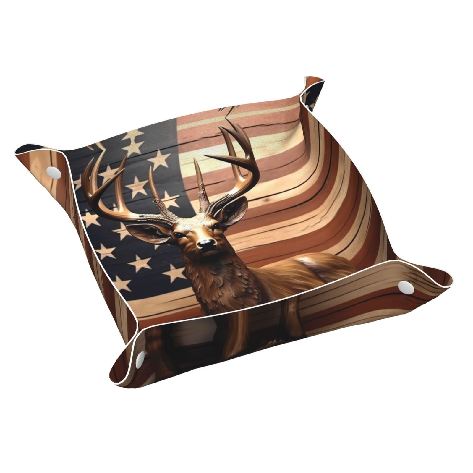 Valet Tray, Deer American Flag Vintage Faux Leather Desk Tray Vanity ...