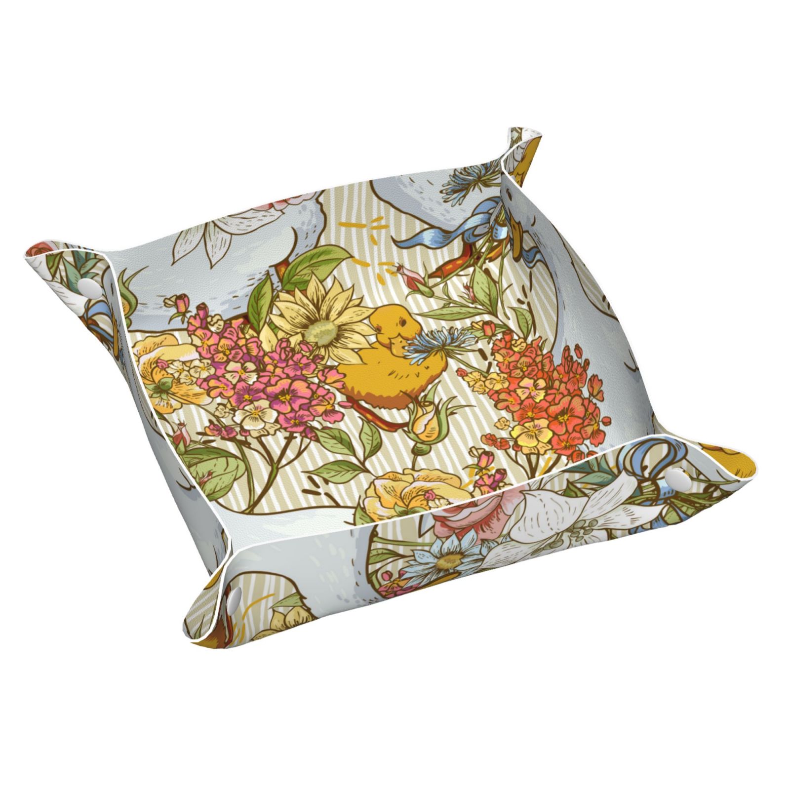 Valet Tray, Ducks and Flowers Faux Leather Desk Tray Vanity Tray Night ...