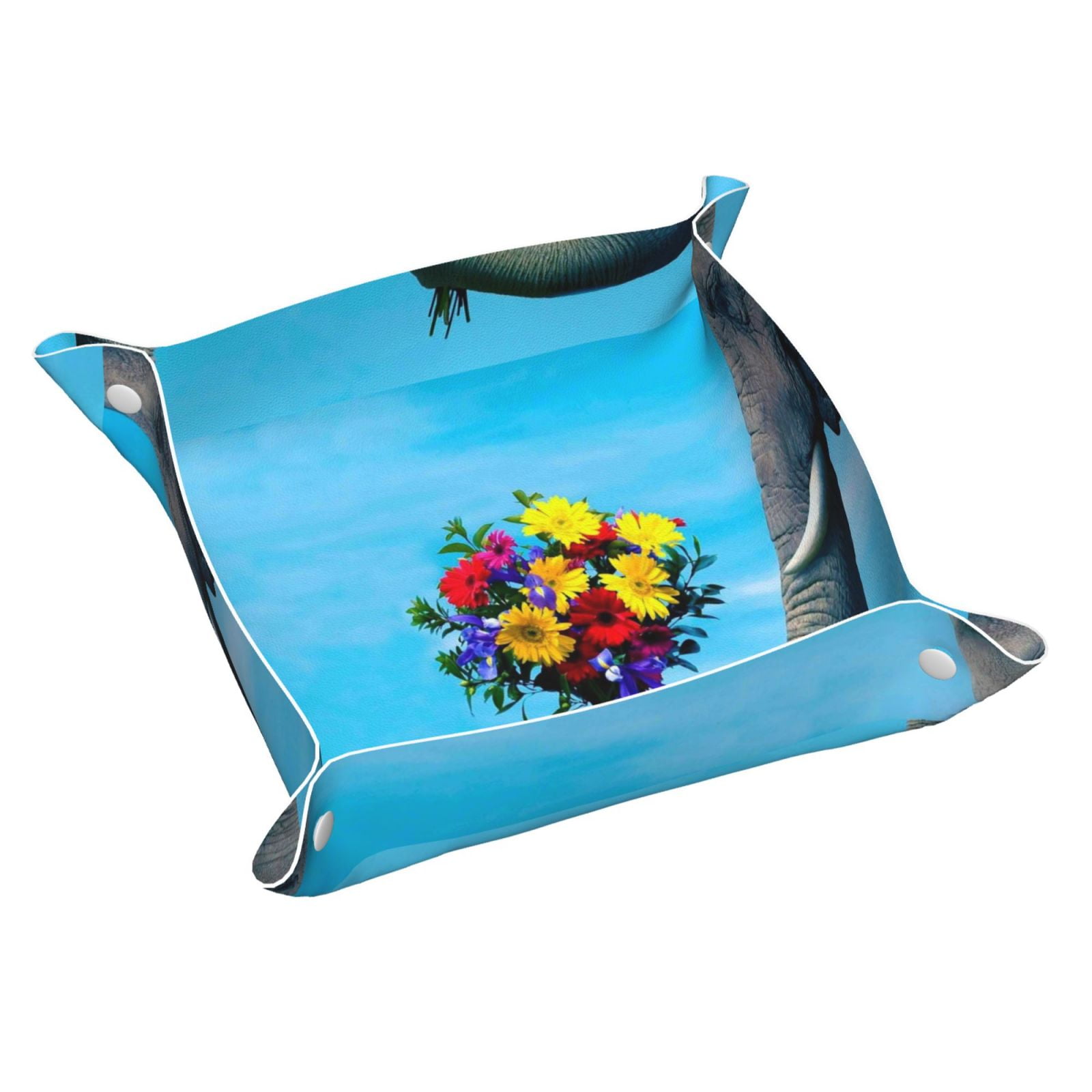 Valet Tray, Elephant Trunk Couple Flowers Faux Leather Desk Tray Vanity ...