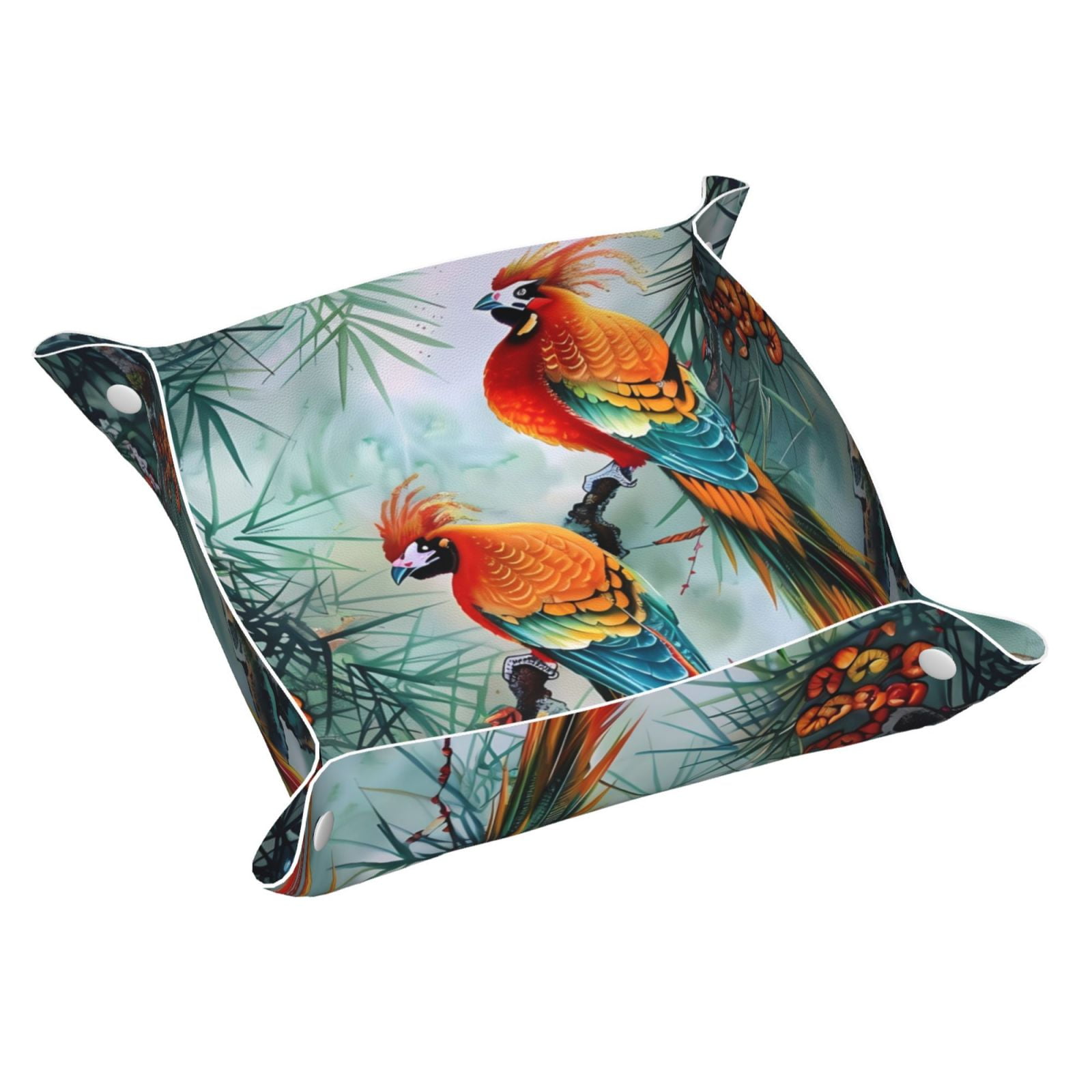 Valet Tray, Exotic Birds Forest Faux Leather Desk Tray Vanity Tray ...