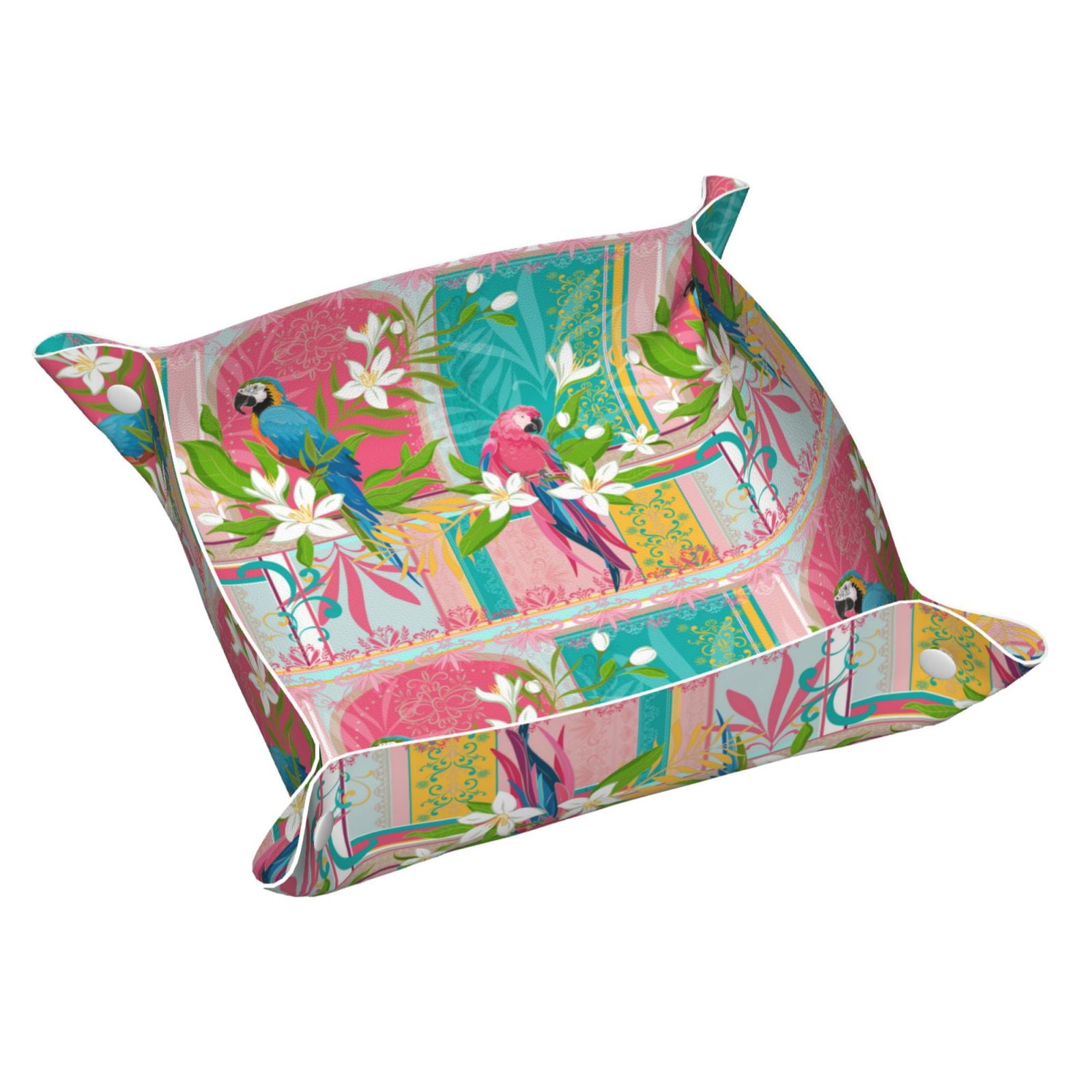 Valet Tray, Exotic Colorful Parrot Flower Faux Leather Desk Tray Vanity ...