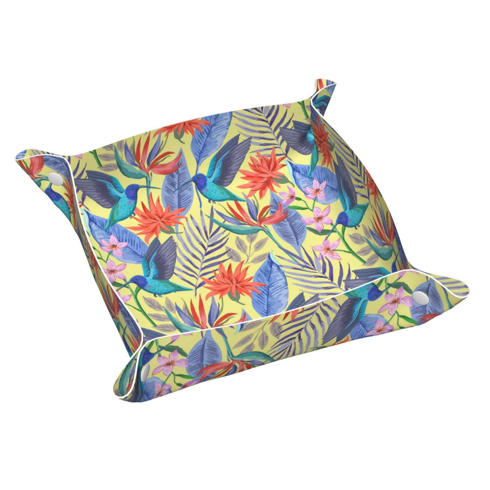 Valet Tray, Exotic Flowers and Birds Faux Leather Desk Tray Vanity Tray ...