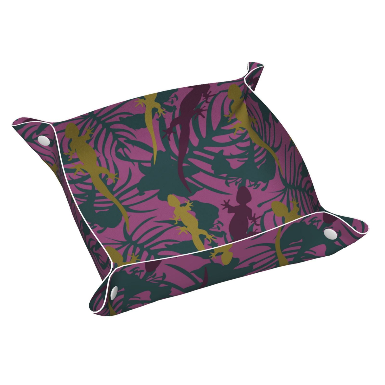 Valet Tray, Exotic Gecko Lizard Leaves Faux Leather Desk Tray Vanity ...