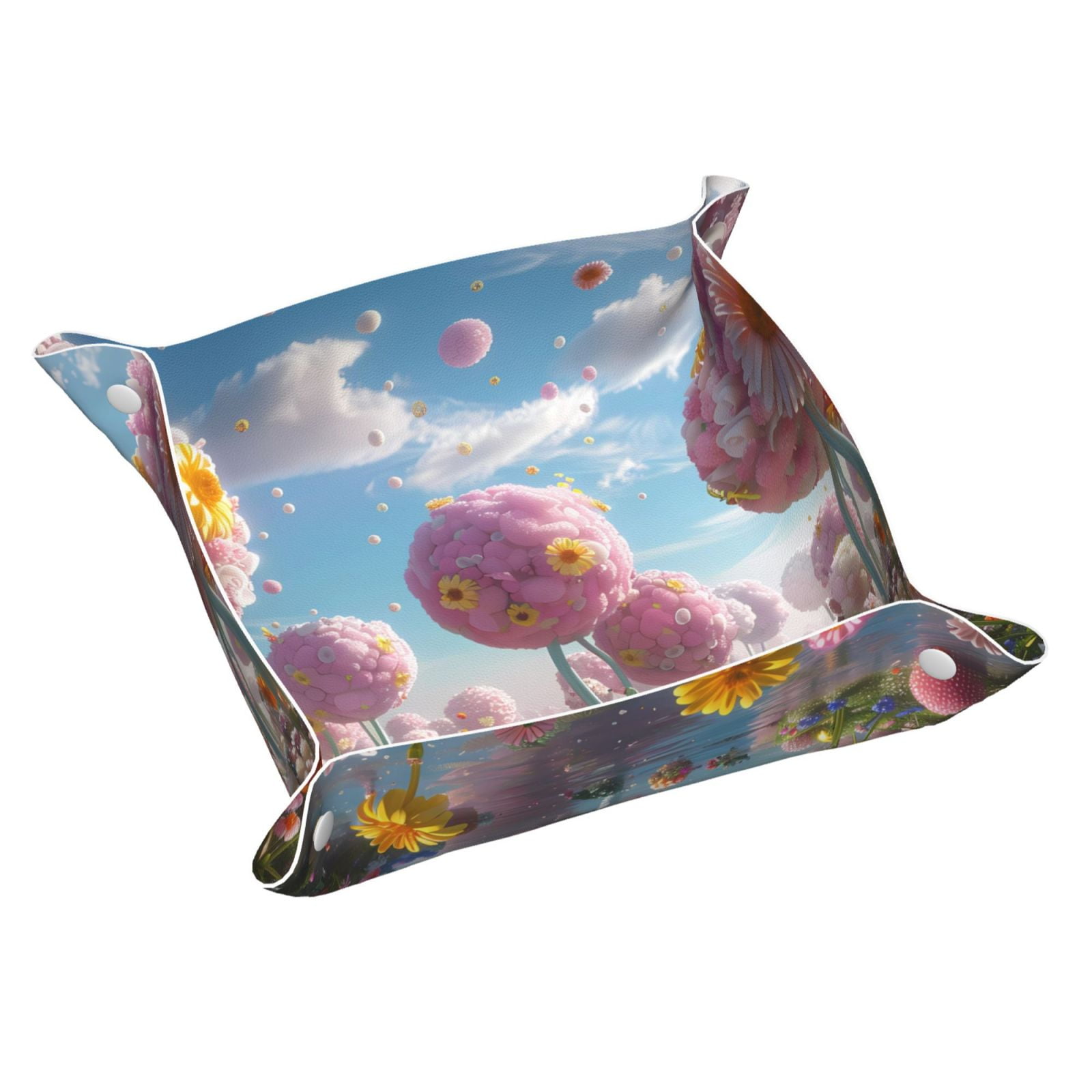 Valet Tray, Fantasy Floral Pink Landscape Faux Leather Desk Tray Vanity ...