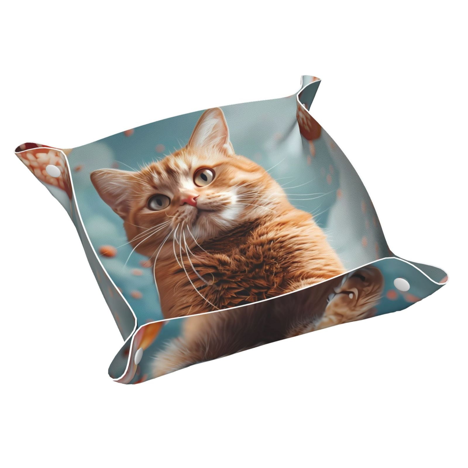 Valet Tray, Floating Cat And Donuts Faux Leather Desk Tray Vanity Tray ...