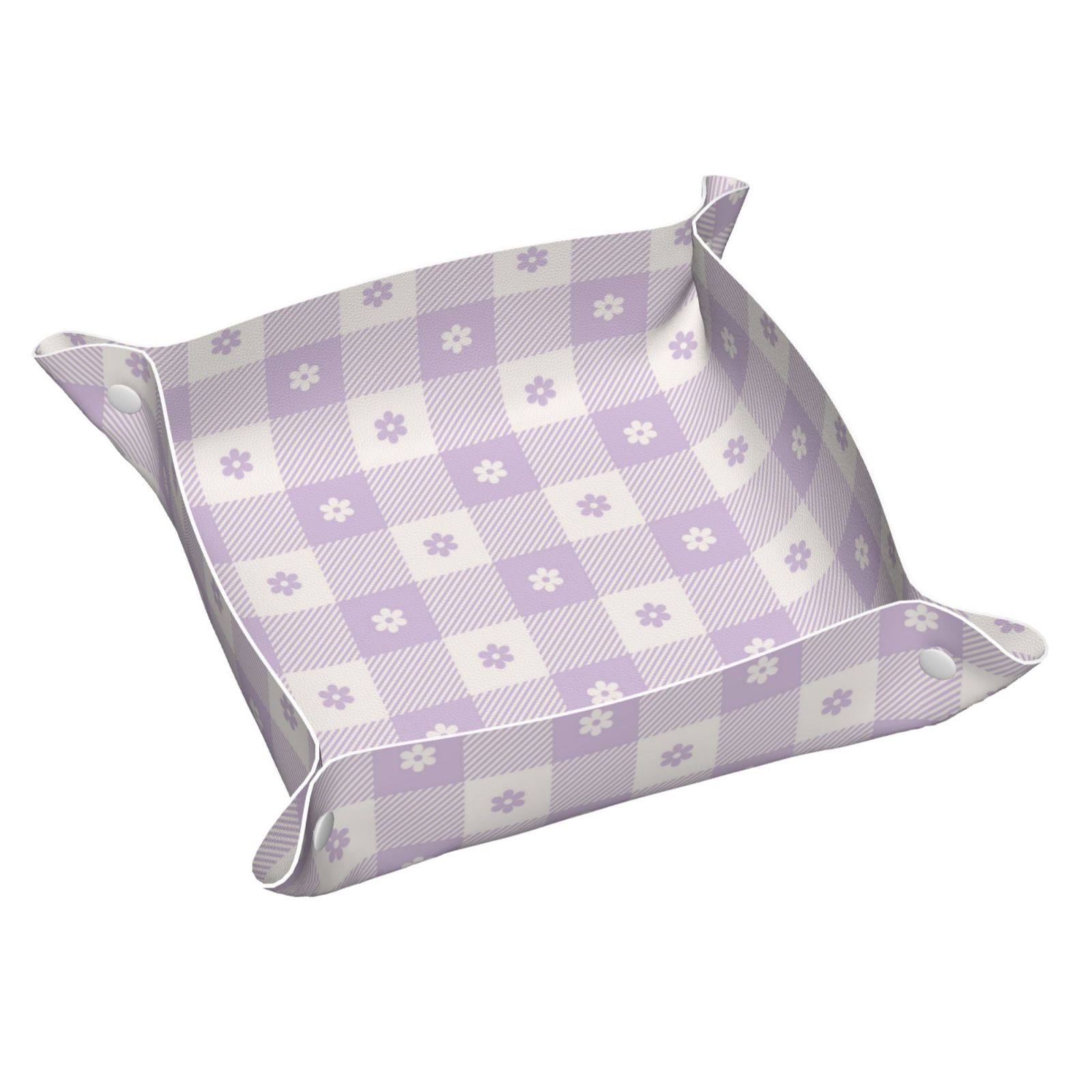 Valet Tray, Floral Purple Buffalo Plaid Faux Leather Desk Tray Vanity ...