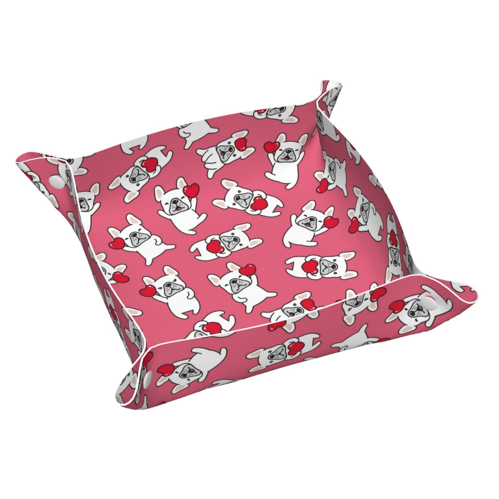 Valet Tray, French Bulldog And Heart Faux Leather Desk Tray Vanity Tray ...