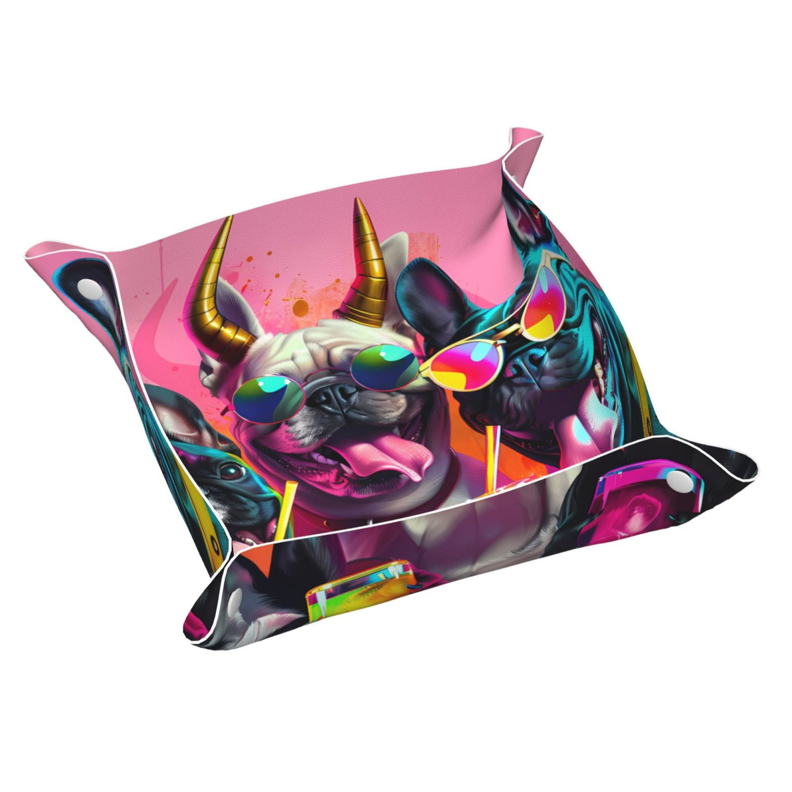 Valet Tray, French Bulldog Cool No.103 Faux Leather Desk Tray Vanity ...