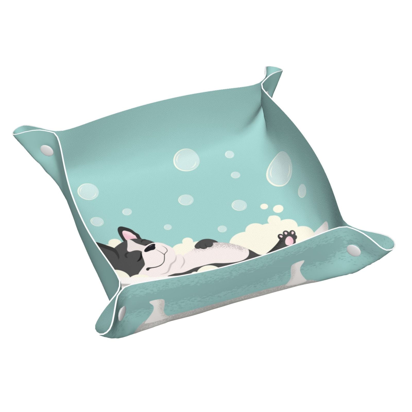 Valet Tray, French Bulldog Taking a Bath Faux Leather Desk Tray Vanity ...