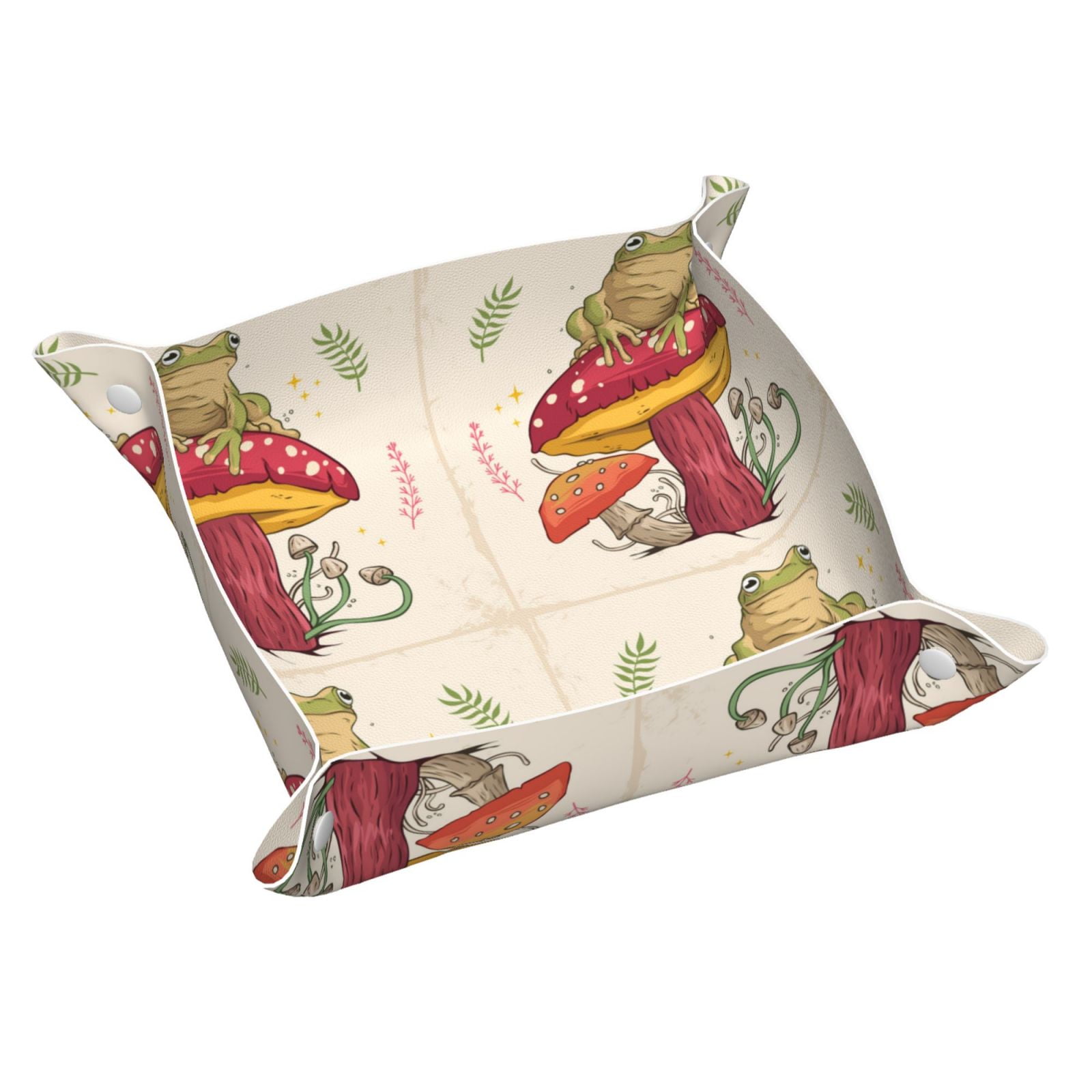 Valet Tray, Frog Sitting On Mushroom Faux Leather Desk Tray Vanity Tray ...