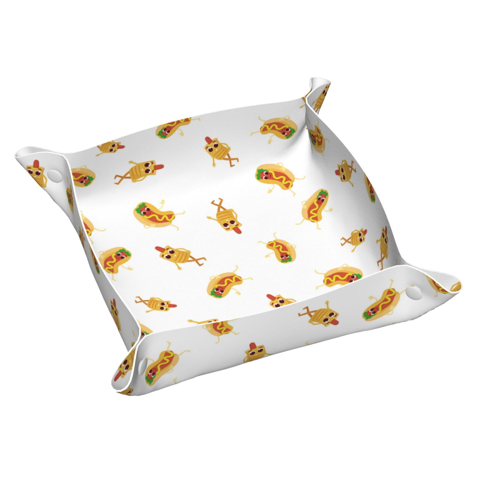 Valet Tray, Funny Cartoon Hot Dog Print Faux Leather Desk Tray Vanity ...