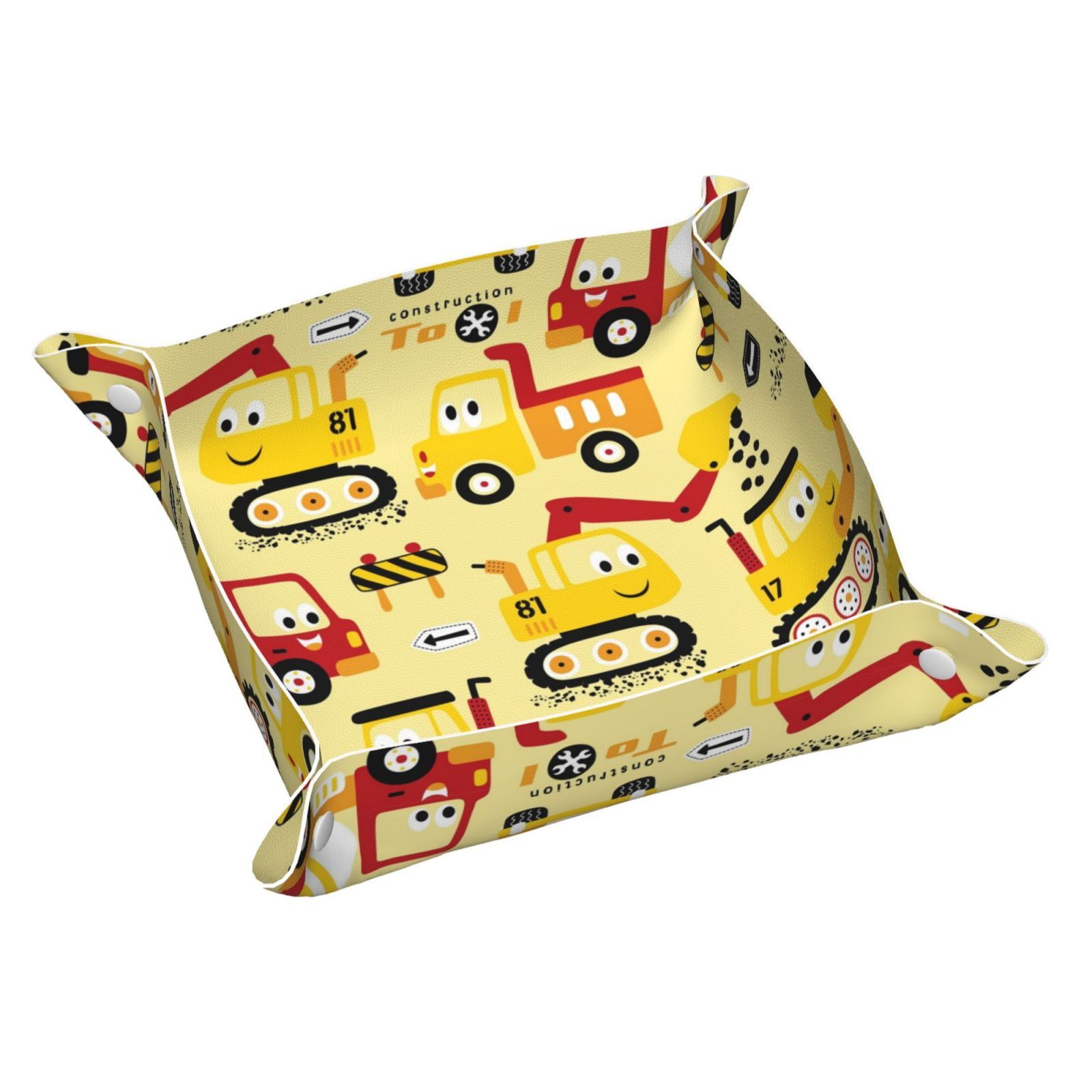 Valet Tray, Funny Construction Vehicles Faux Leather Desk Tray Vanity ...