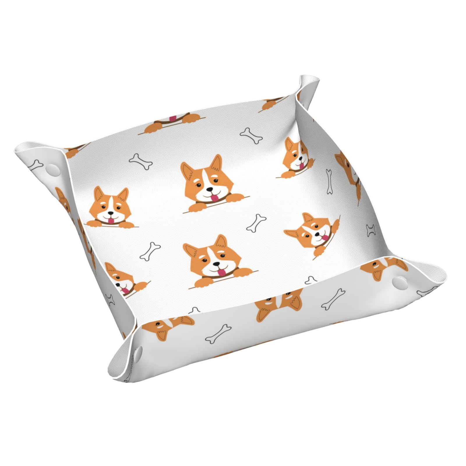 Valet Tray, Funny Cute Corgi Dog Bones_A Faux Leather Desk Tray Vanity ...