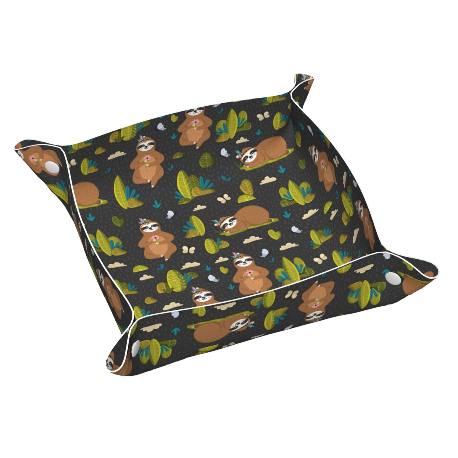 Valet Tray, Funny Sloths In The Forest Faux Leather Desk Tray Vanity ...