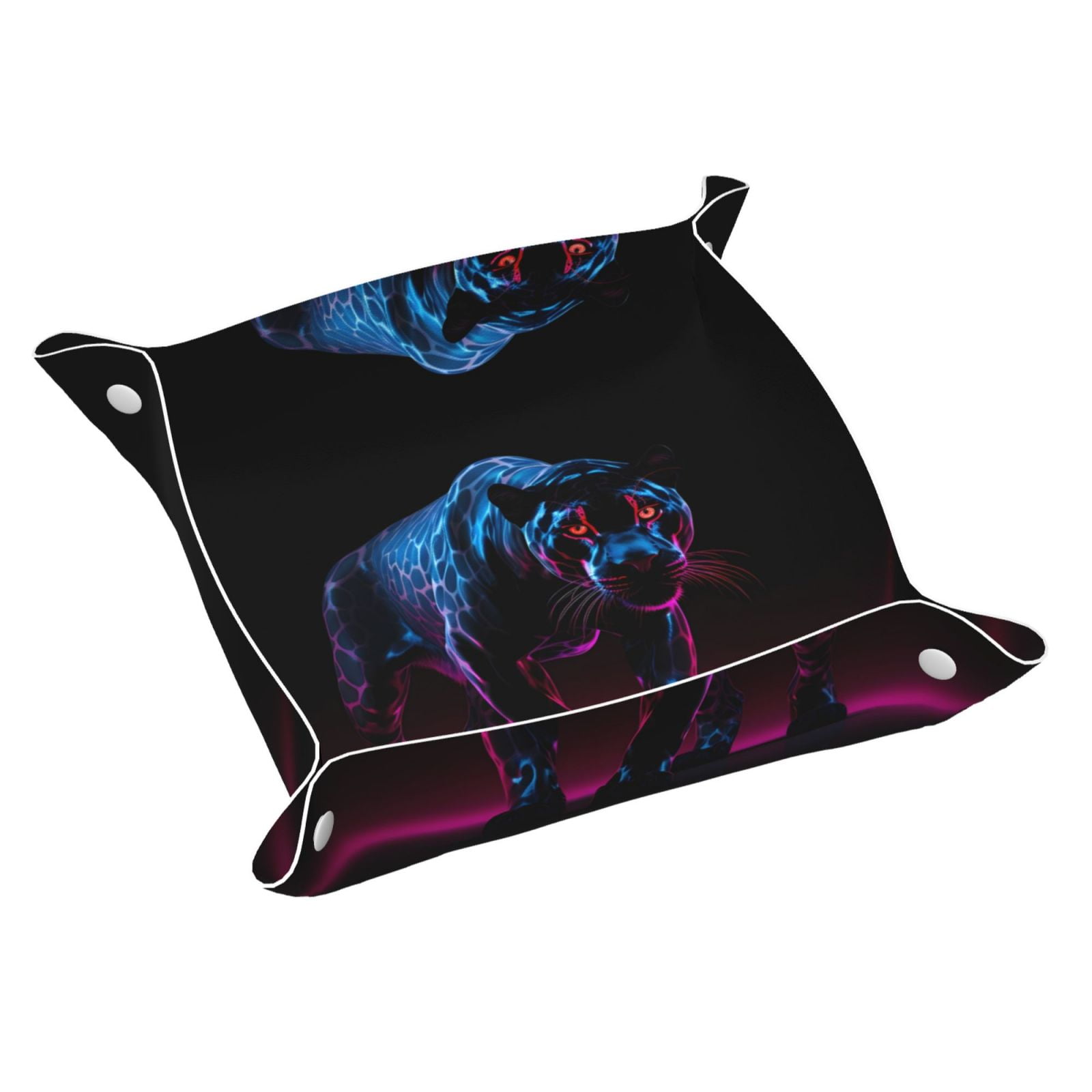 Valet Tray, Futuristic Purple Panther Faux Leather Desk Tray Vanity ...