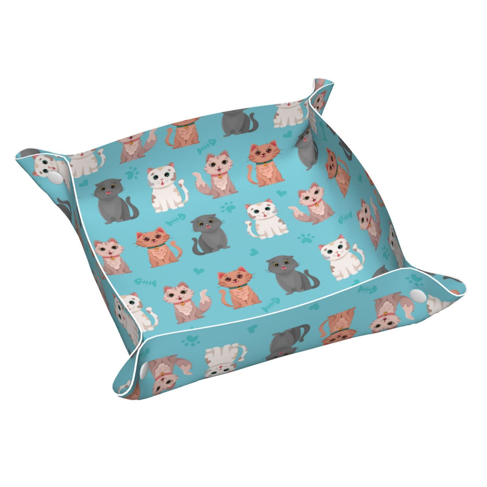 Valet Tray, Glamorous Cute Cartoon Cat Faux Leather Desk Tray Vanity ...