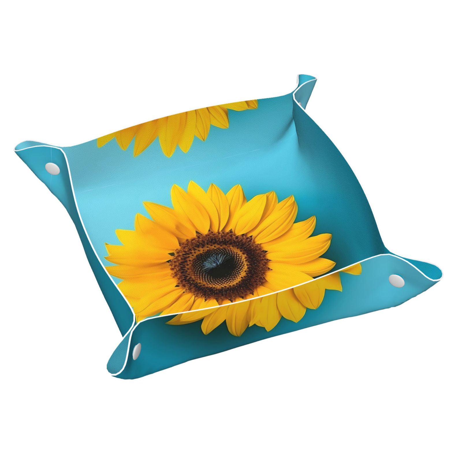Valet Tray, Golden Sunflower in Blue Faux Leather Desk Tray Vanity Tray ...