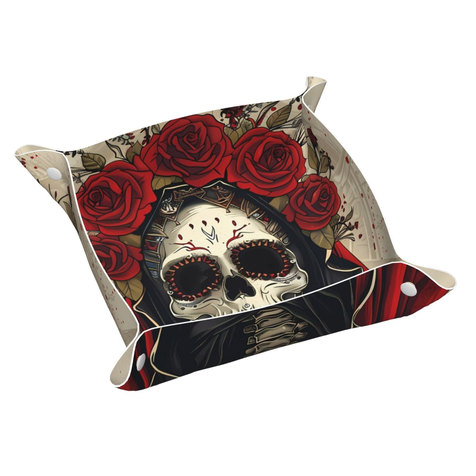 Valet Tray, Gothic Skull With Roses Faux Leather Desk Tray Vanity Tray ...