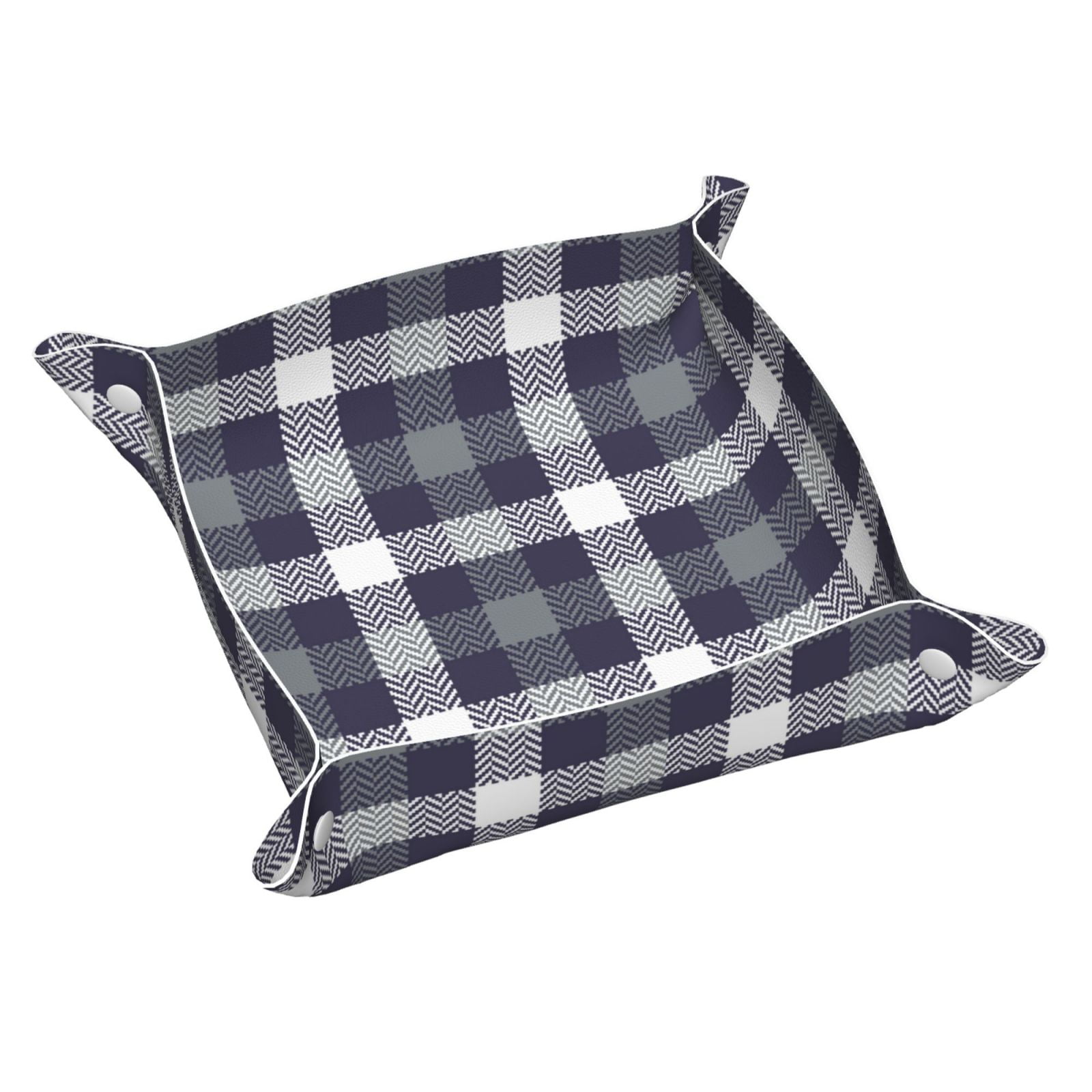 Valet Tray, Grey White Striped Plaid Faux Leather Desk Tray Vanity Tray ...