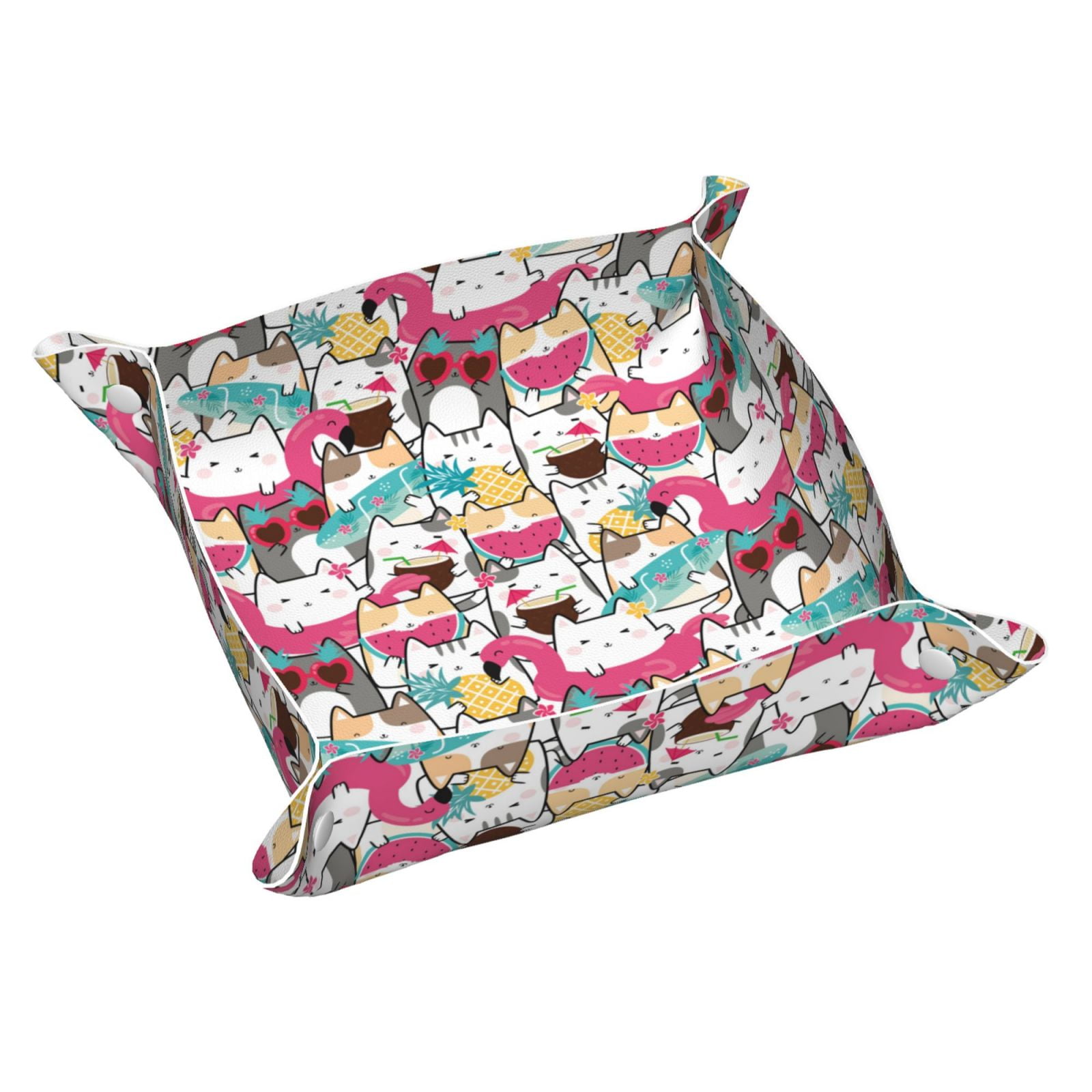 Valet Tray, Hawaiian Style Cute Cartoon Cat Faux Leather Desk Tray ...