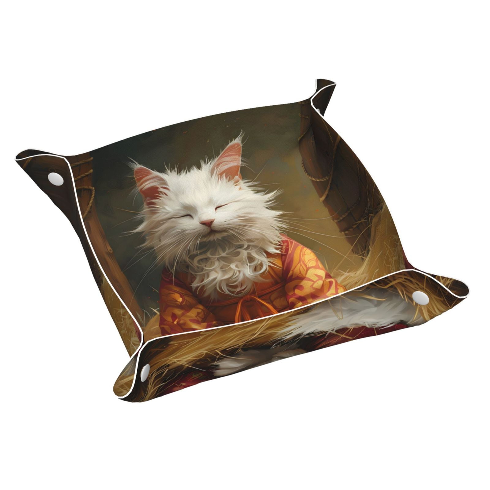 Valet Tray, Haystack Meditating Cat Faux Leather Desk Tray Vanity Tray ...