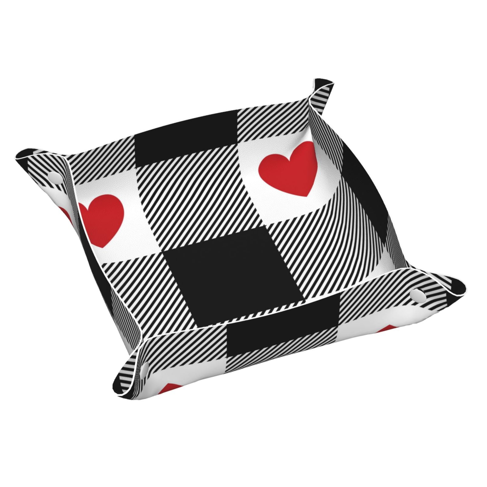 Valet Tray, Heart Black Buffalo Plaid Gingham Faux Leather Desk Tray ...