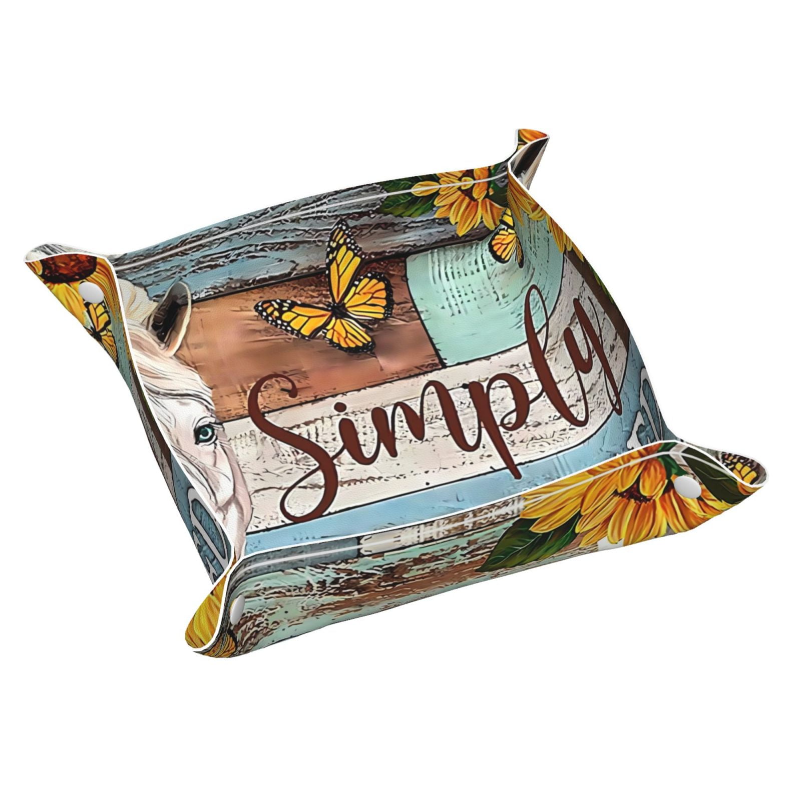 Valet Tray, Horse Sunflower Faux Leather Desk Tray Vanity Tray Night ...