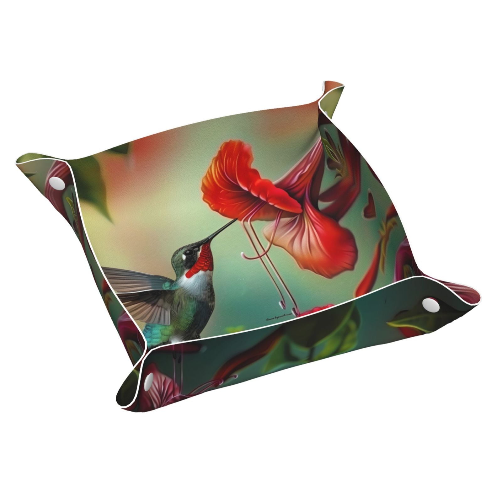 Valet Tray, Hummingbird Floral Paradise Faux Leather Desk Tray Vanity ...